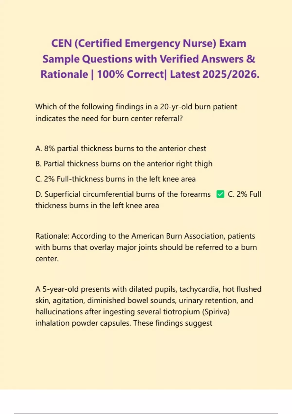 CEN (Certified Emergency Nurse) Exam Sample Questions with Verified ...