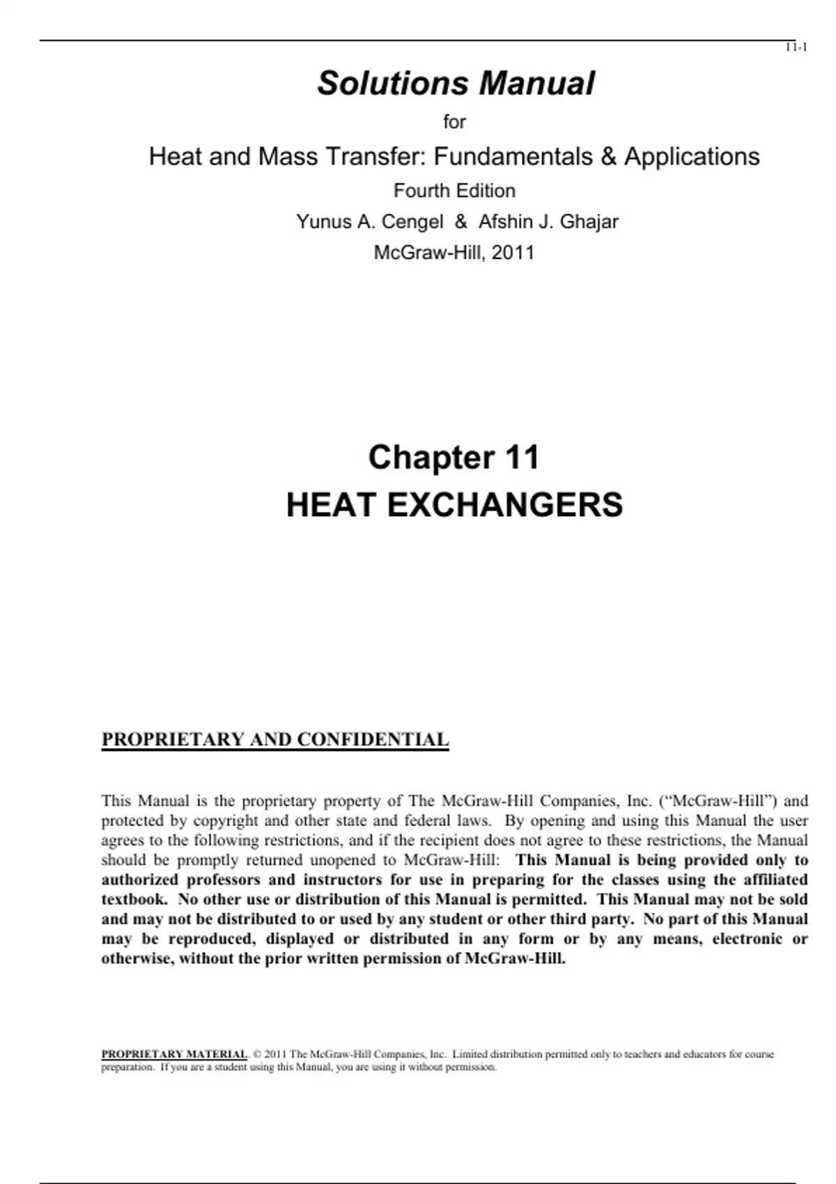 Solutions Manual for Heat and Mass Transfer: Fundamentals & Applications Fourth Edition Yunus A ...