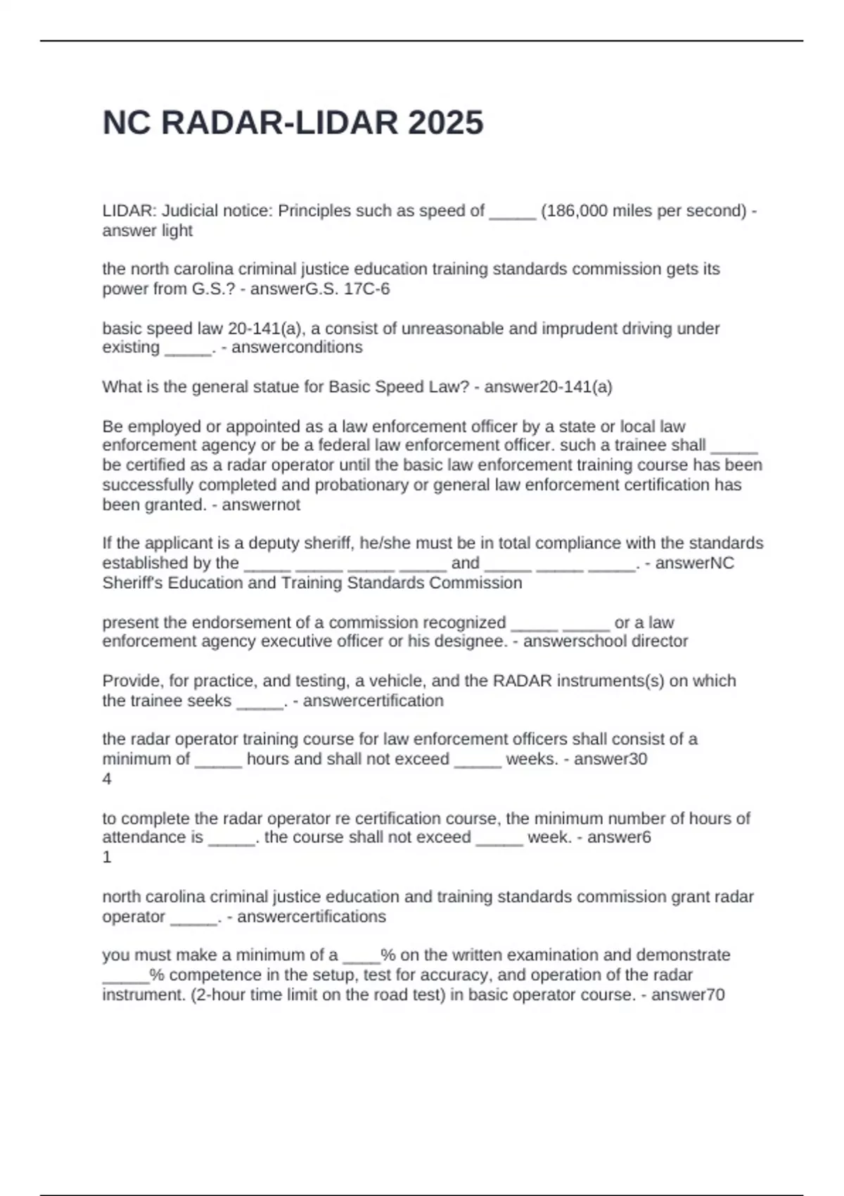 NC RADAR-LIDAR 2025 QUESTIONS WITH SOLUTIONS - NC RADAR - Stuvia US