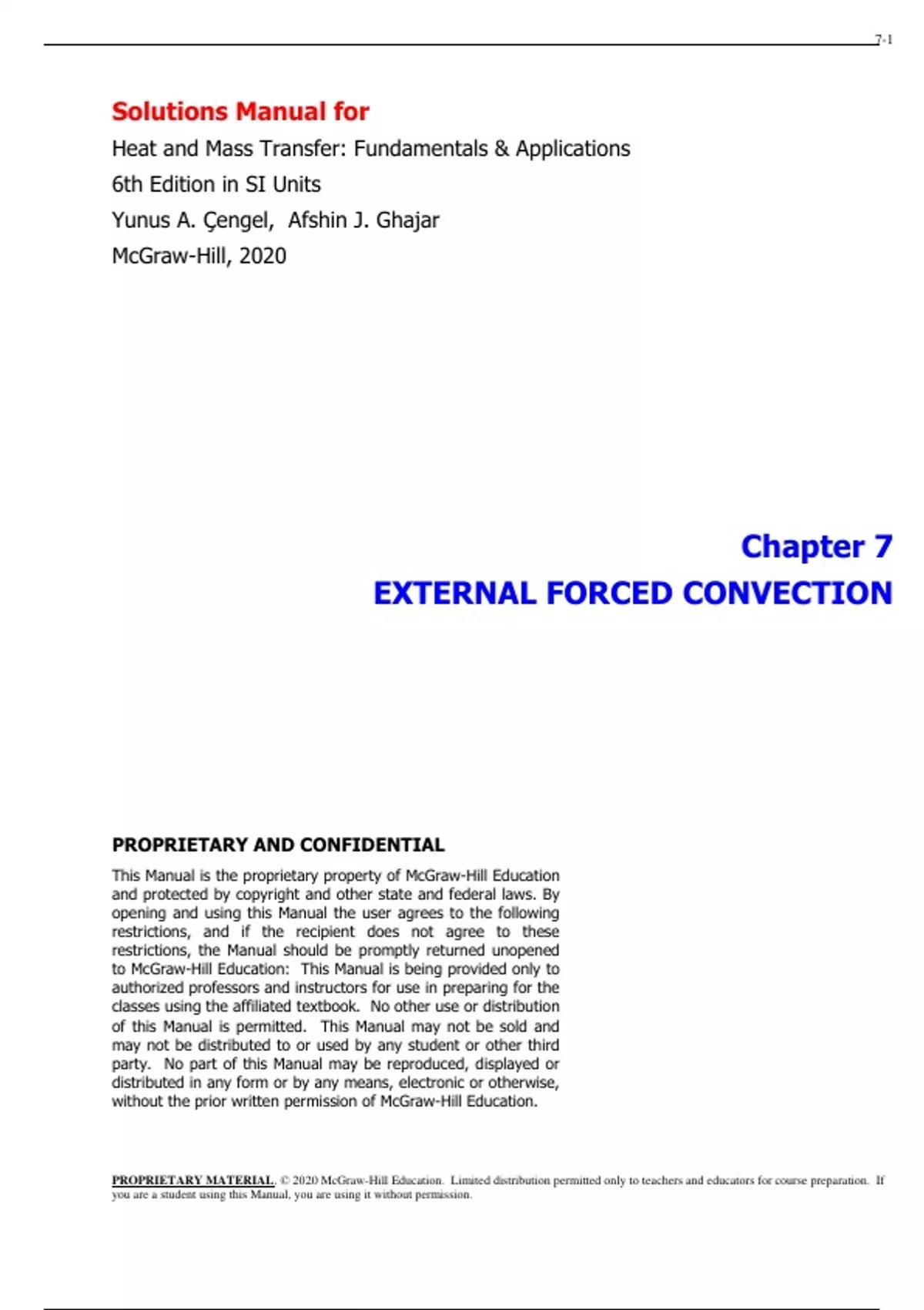 Solutions Manual for Heat and Mass Transfer: Fundamentals & Applications 6th Edition in SI Units ...