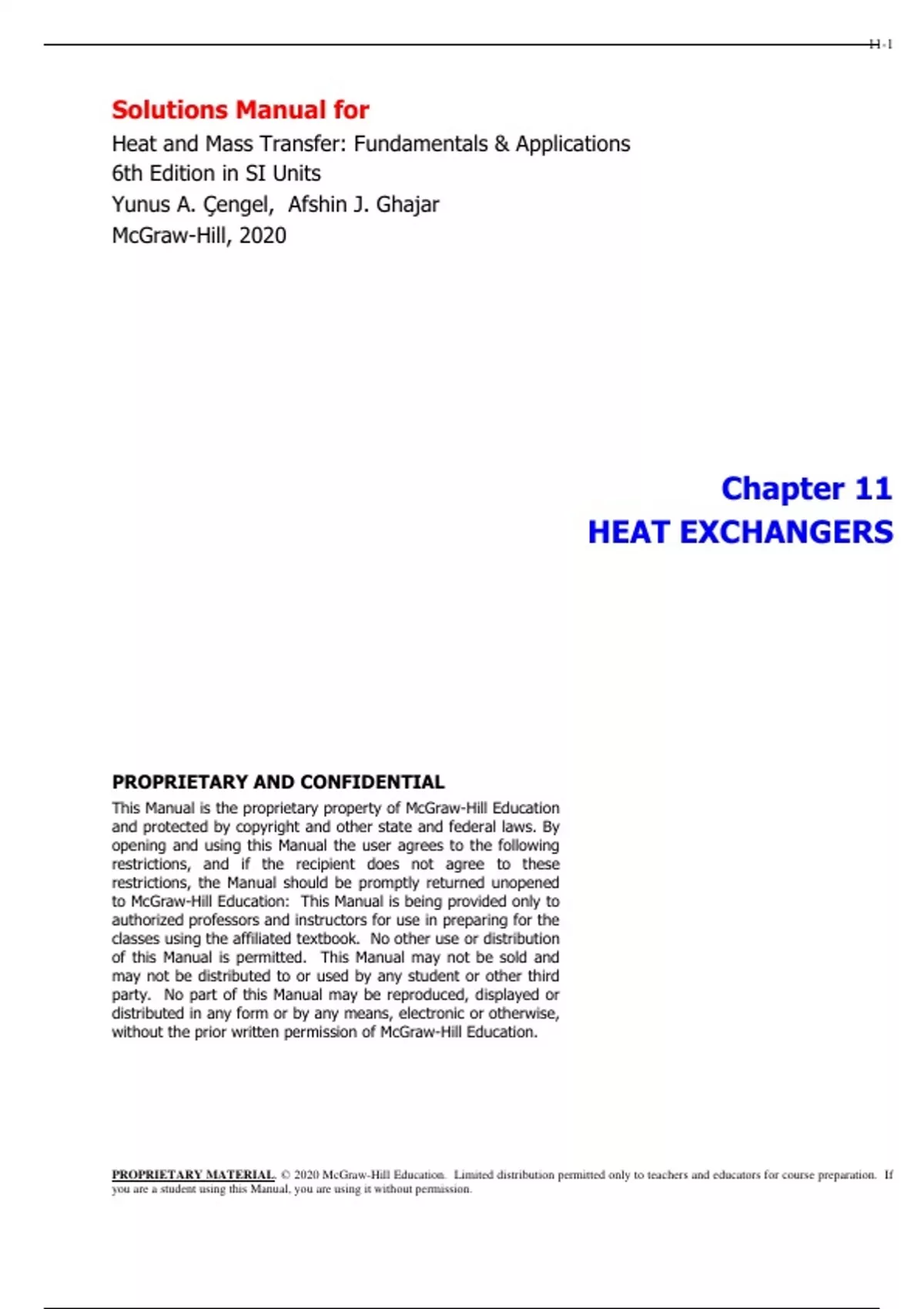Solutions Manual for Heat and Mass Transfer: Fundamentals & Applications 6th Edition in SI Units ...