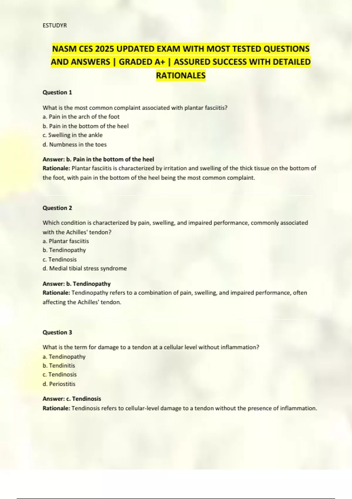 NASM CES 2025 UPDATED EXAM WITH MOST TESTED QUESTIONS AND ANSWERS ...