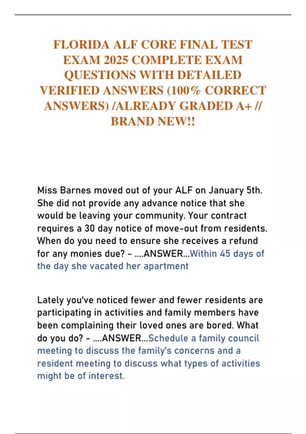 FLORIDA ALF CORE FINAL TEST EXAM 2025 COMPLETE EXAM QUESTIONS WITH ...