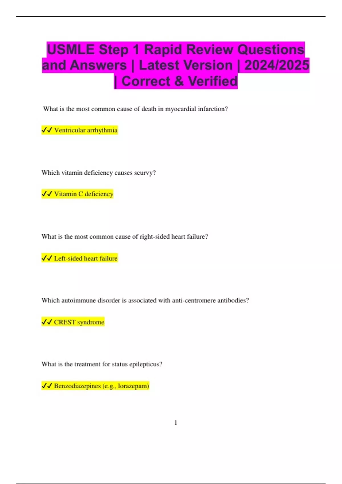 USMLE Step 1 Rapid Review Questions and Answers | Latest Version | 2024 ...