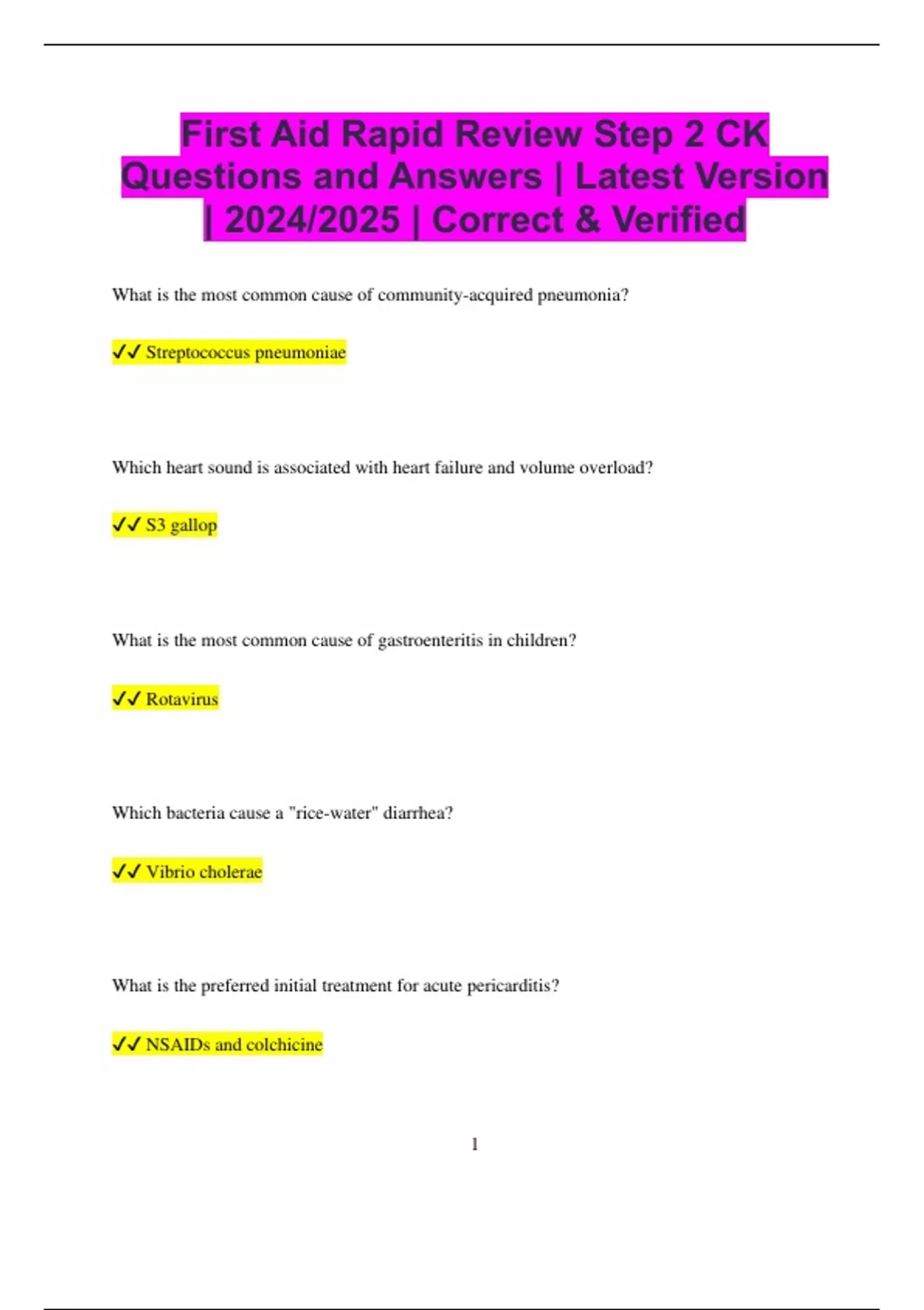 First Aid Rapid Review Step 2 CK Questions and Answers | Latest Version ...