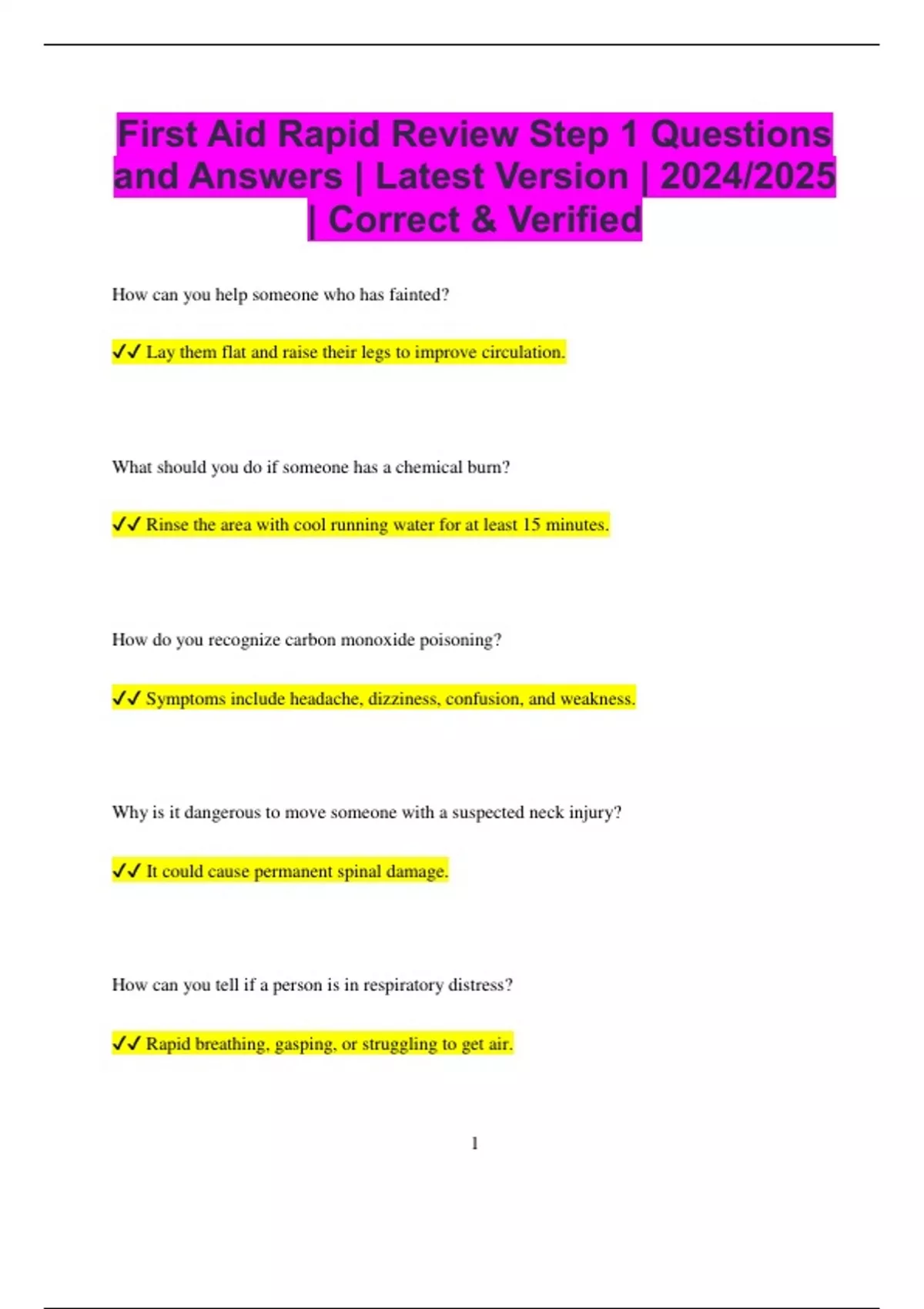 First Aid Rapid Review Step 1 Questions and Answers | Latest Version ...