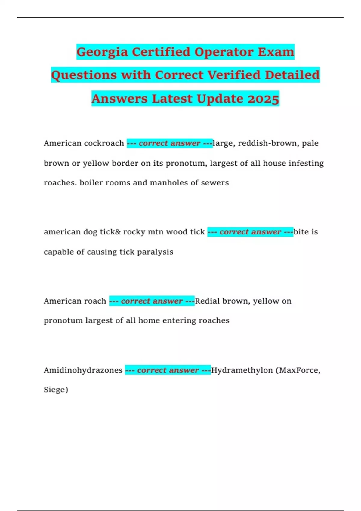 Georgia Certified Operator Exam Questions with Correct Verified ...