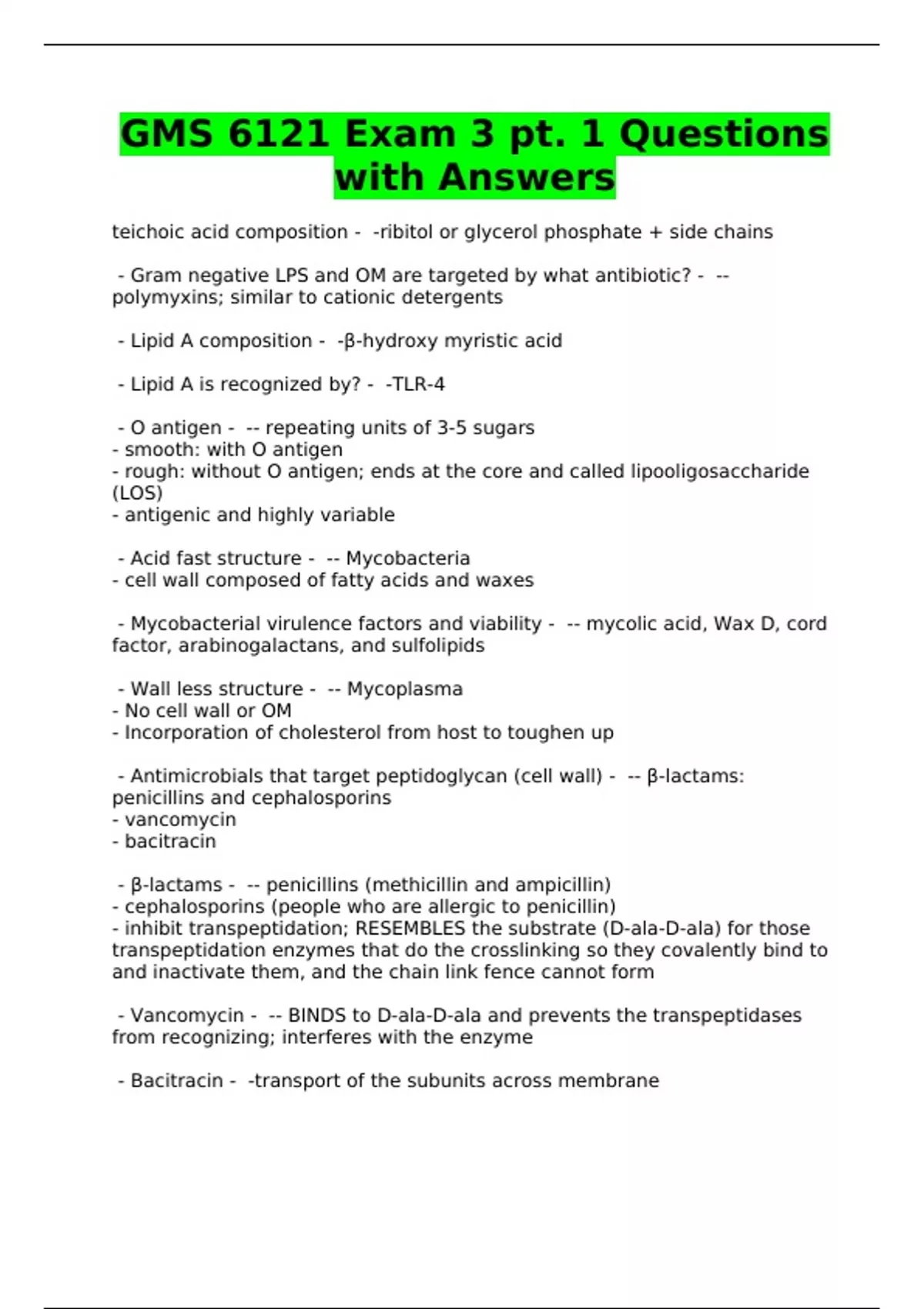 GMS 6121 Exam 3 pt. 1 Questions with Answers - GMS 6121 - Stuvia US