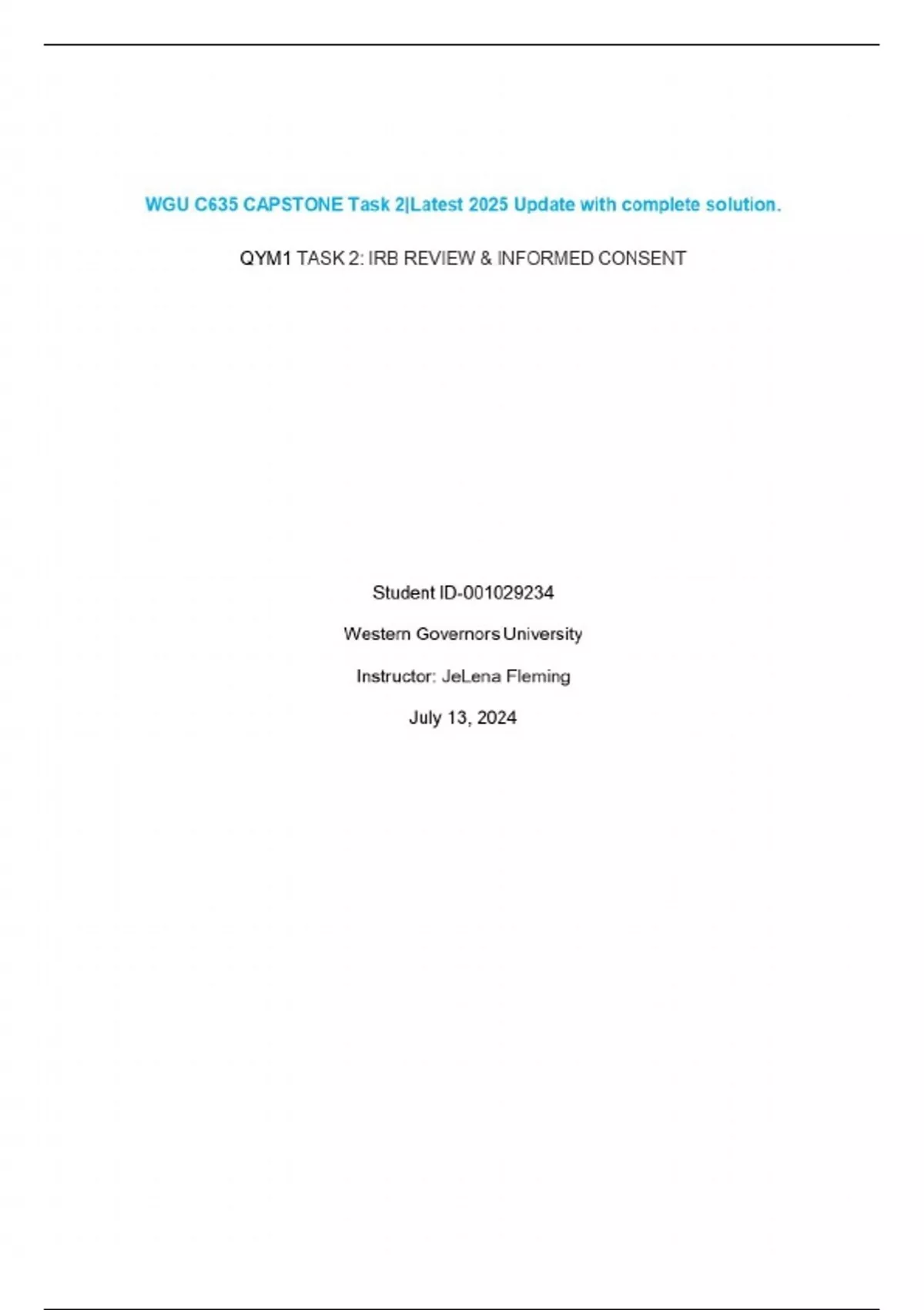 WGU C635 CAPSTONE Task 2|Latest 2025 Update with complete solution ...