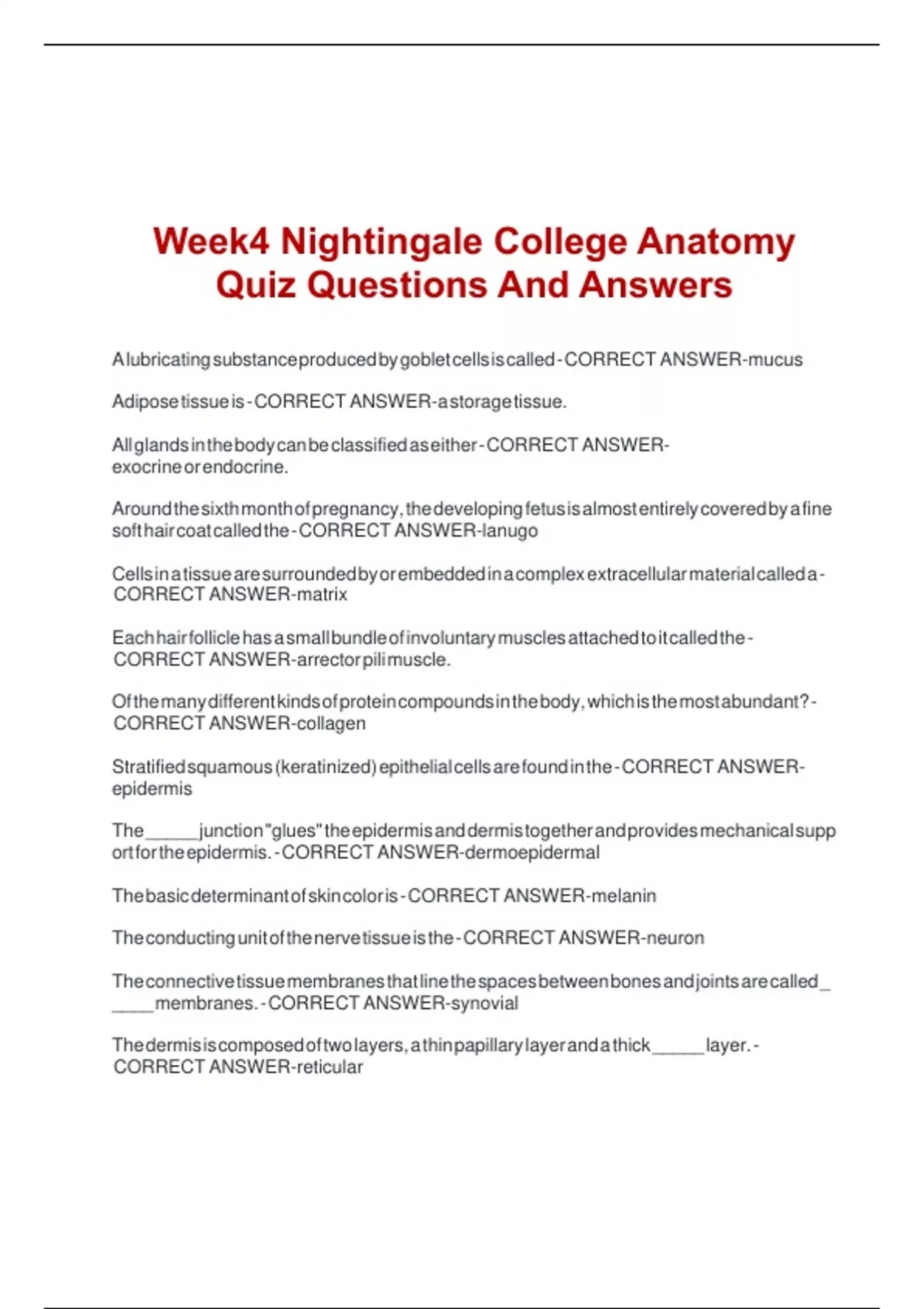 Week4 Nightingale College Anatomy Quiz Questions And Answers ...