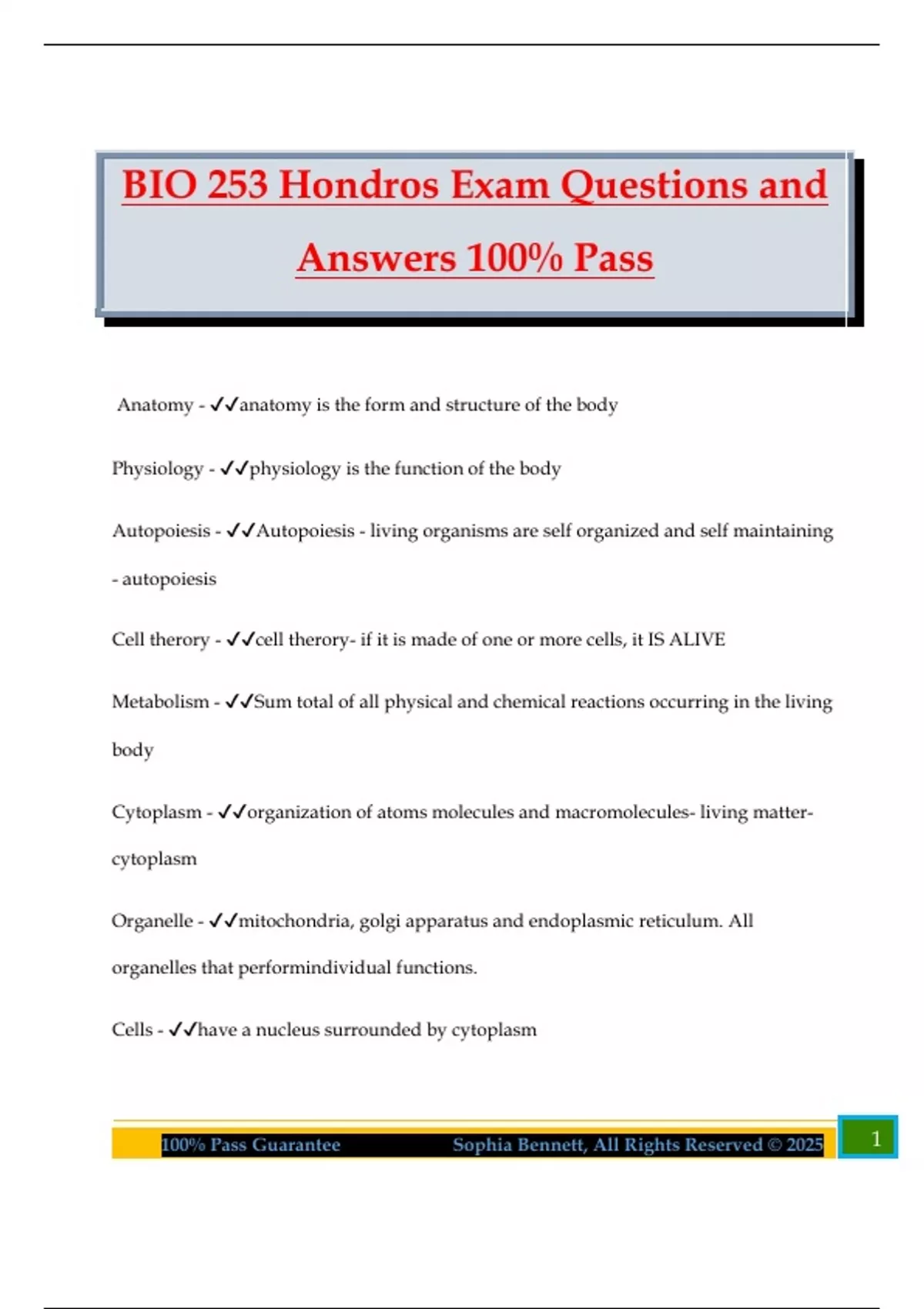 BIO 253 Hondros Exam Questions and Answers 100% Pass - Bio 253 - Stuvia US