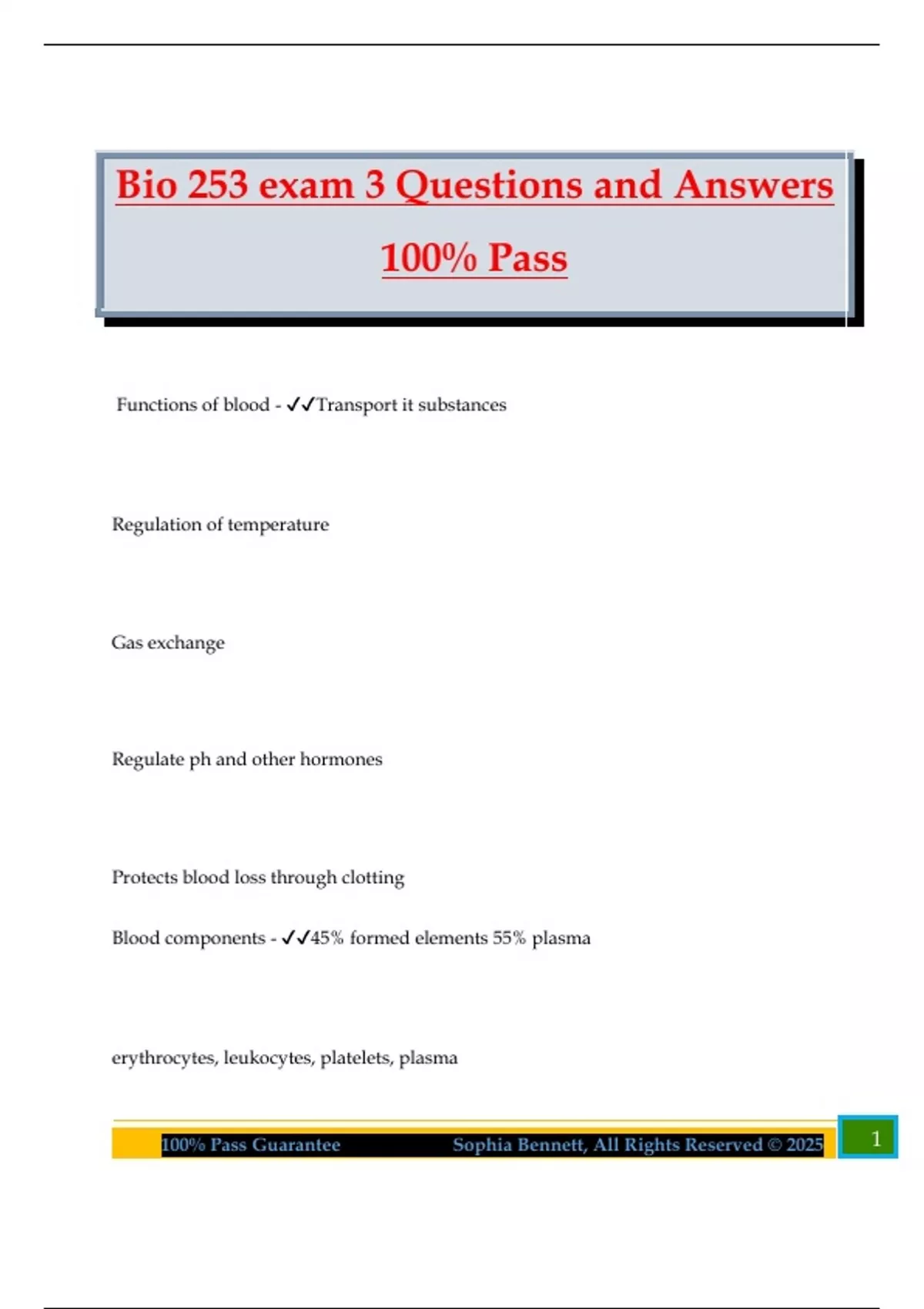 Bio 253 exam 3 Questions and Answers 100% Pass - Bio 253 - Stuvia US