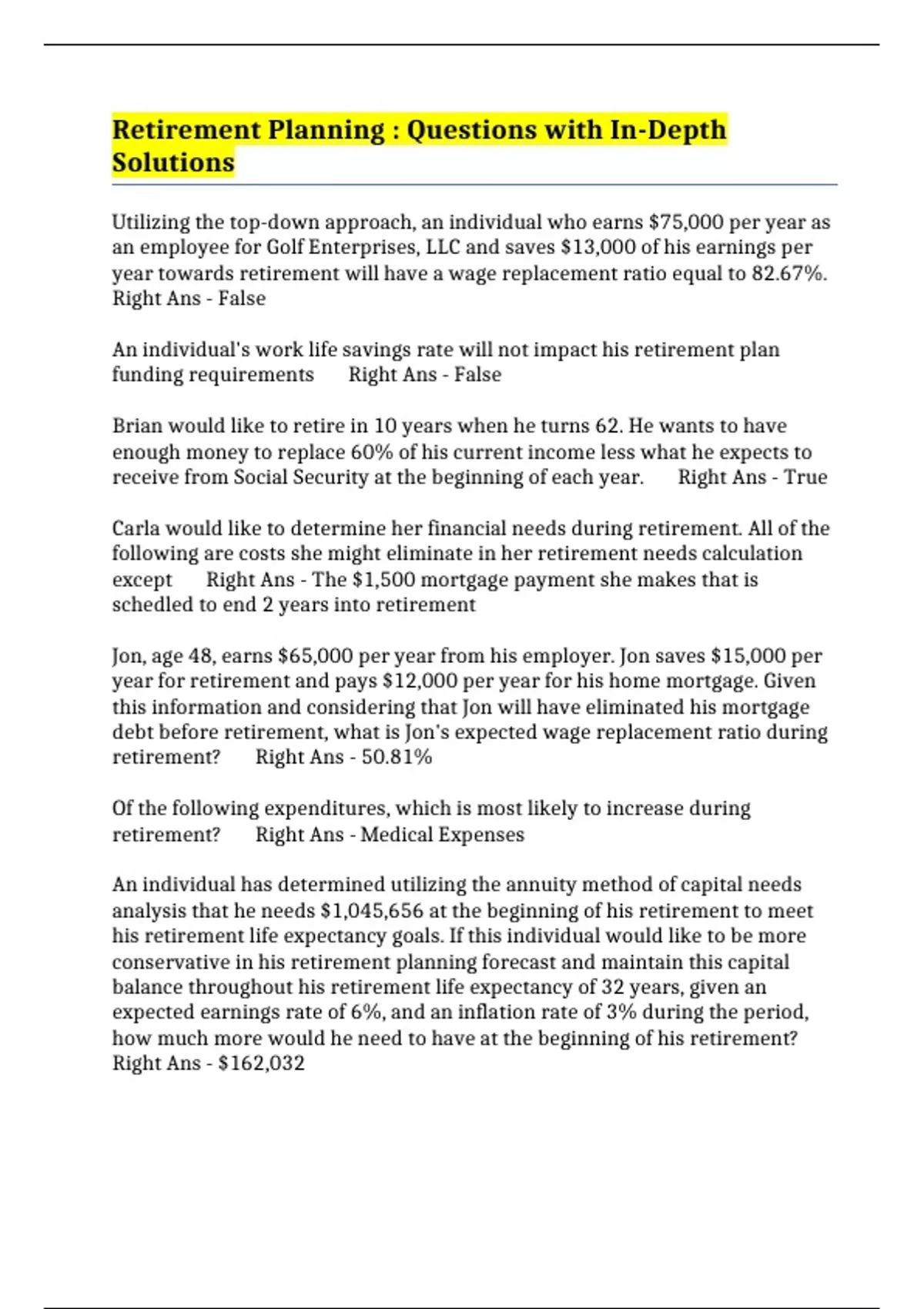 Retirement Planning: Questions with In-Depth Solutions - CRPS ...