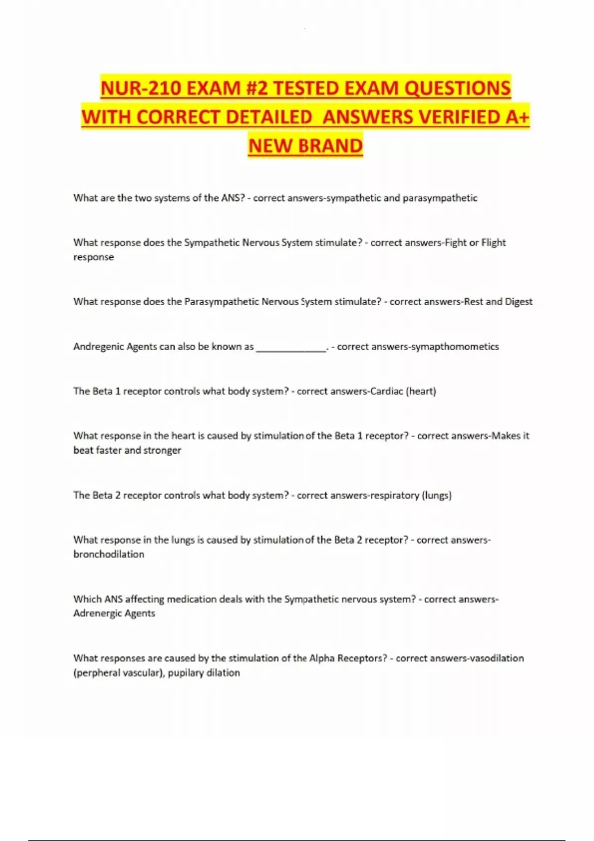 NUR-210 EXAM #2 TESTED EXAM QUESTIONS WITH CORRECT DETAILED ANSWERS ...