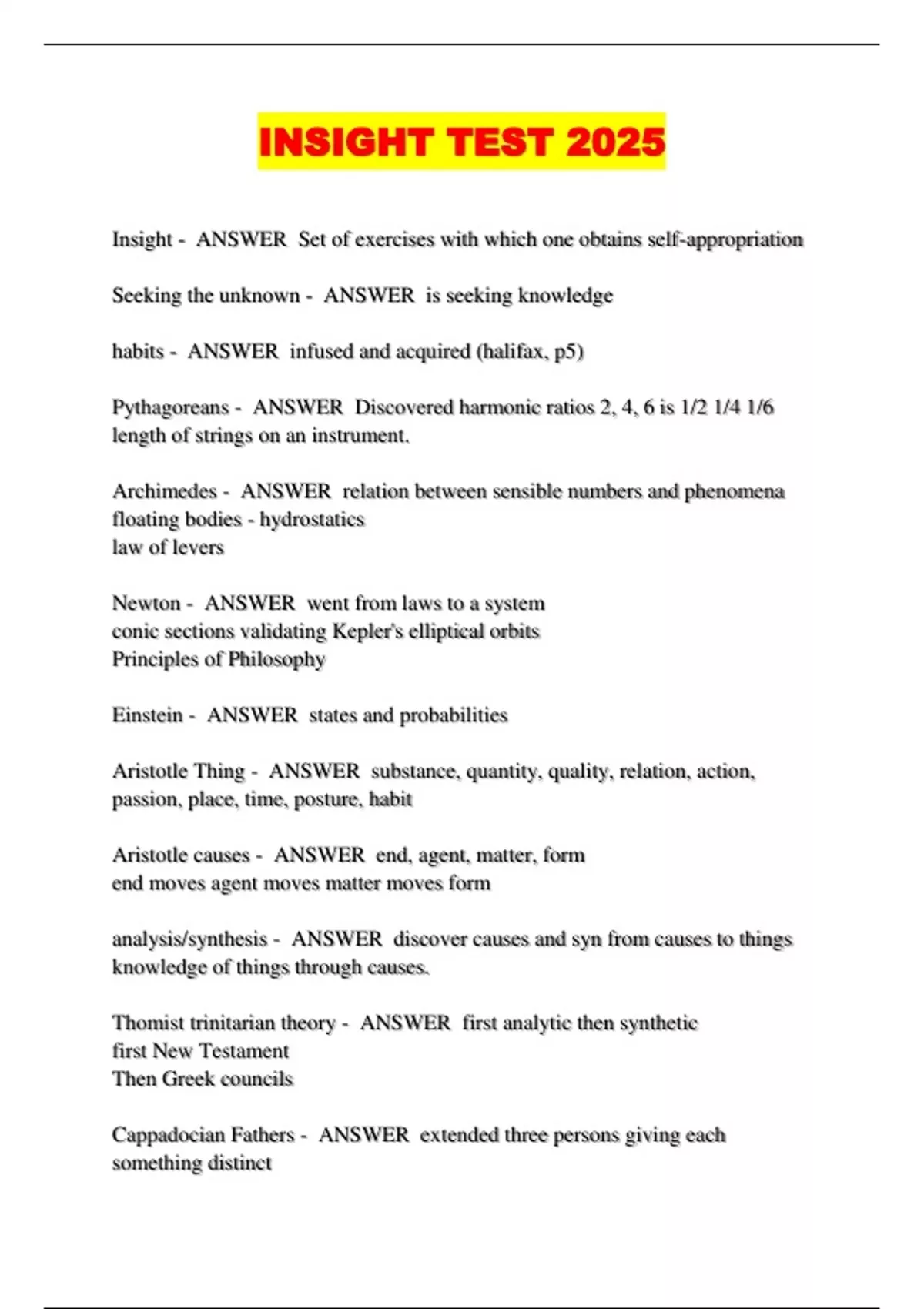 INSIGHT TEST 2025 - INSIGHT - Stuvia US