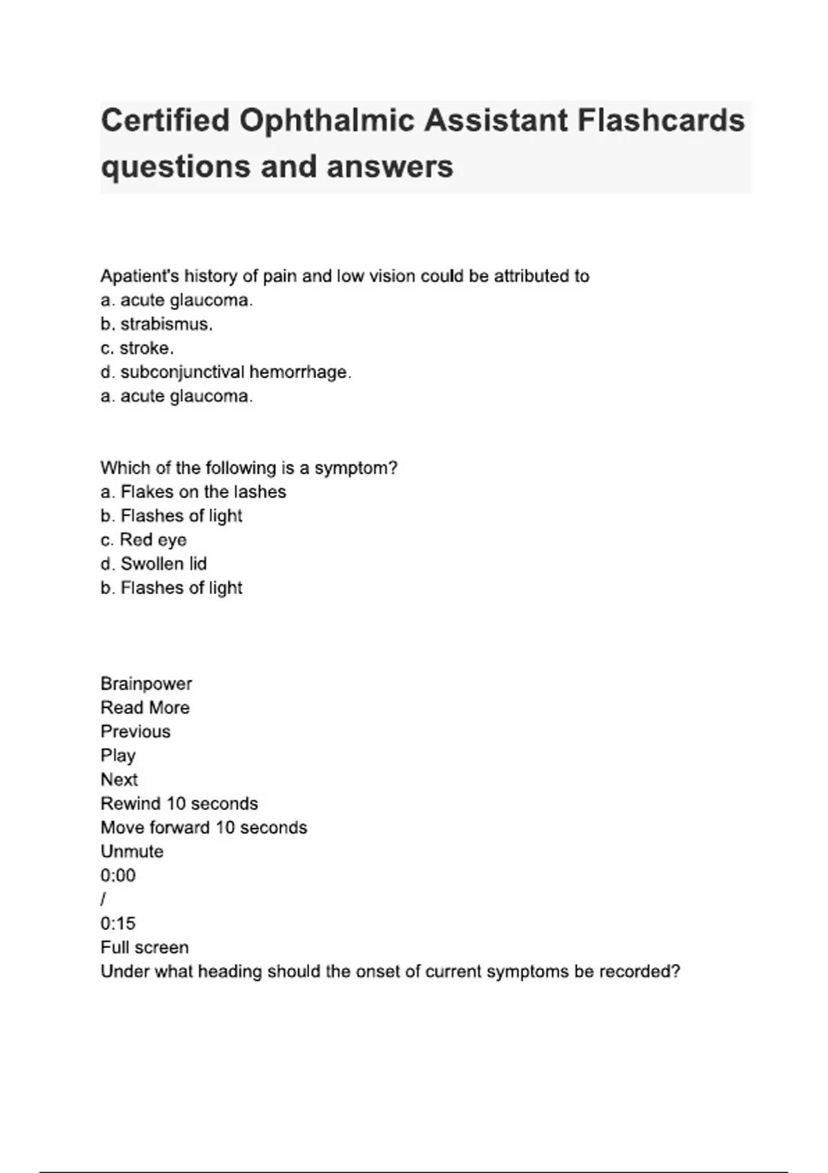 Certified Ophthalmic Assistant Flashcards questions and answers ...