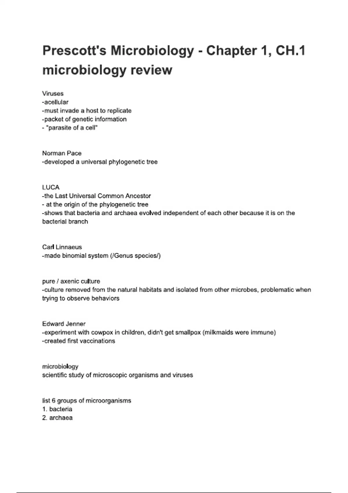 Prescott-s Microbiology - Chapter 1, CH.1 microbiology review question ...