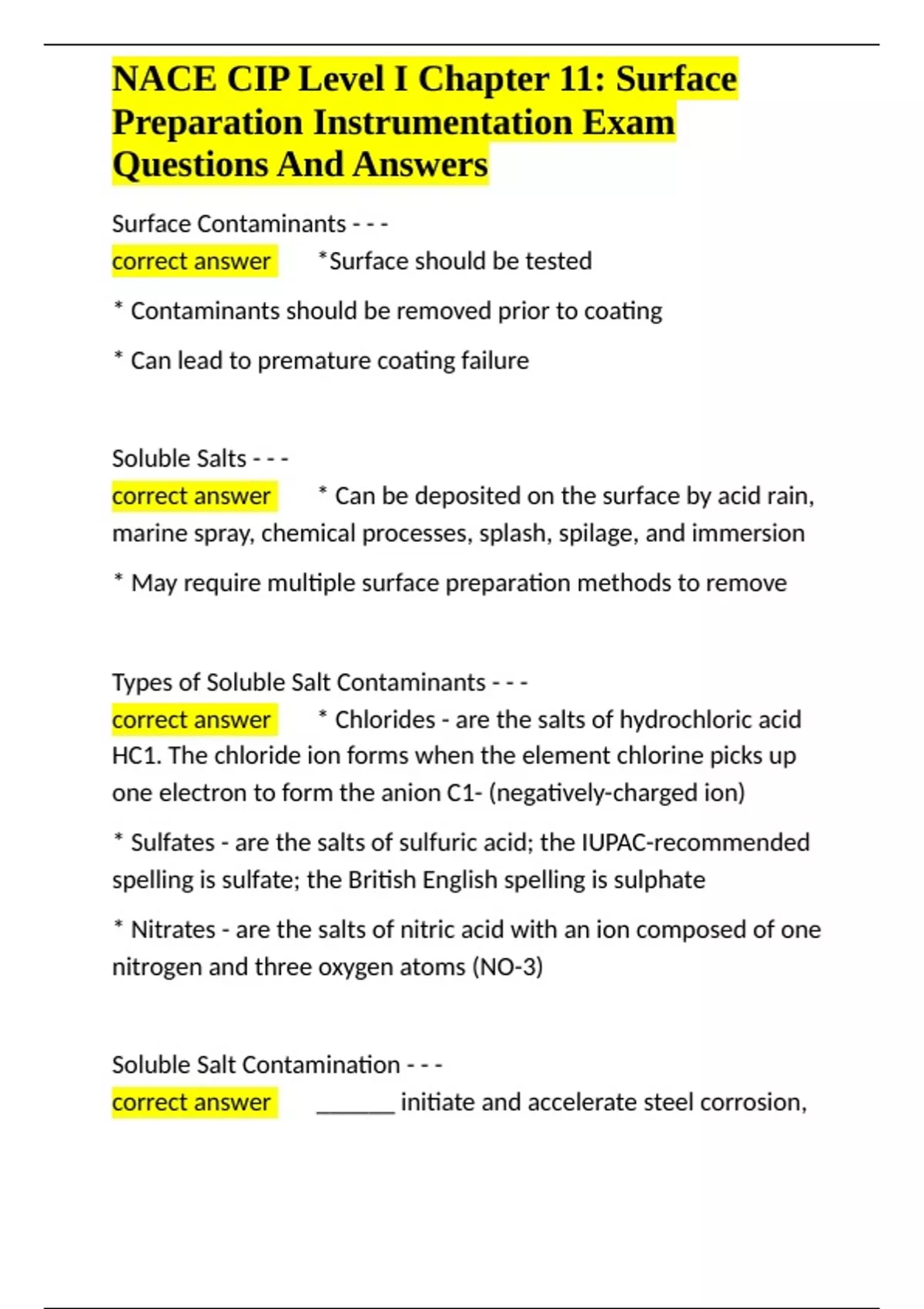 NACE CIP Level I Chapter 11 Surface Preparation Instrumentation Exam ...