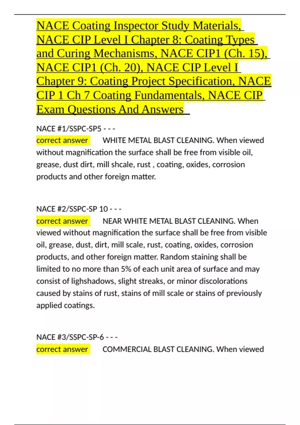 NACE Coating Inspector Study Materials, NACE CIP Level I Chapter 8 ...