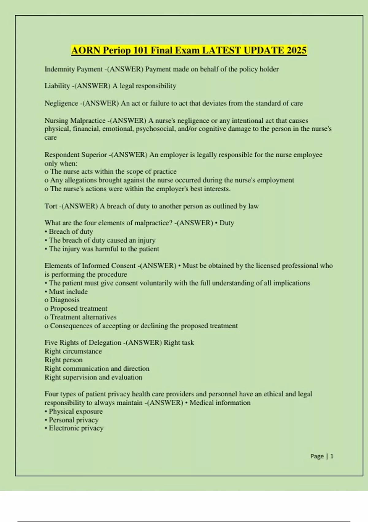 AORN Periop 101 Final Exam LATEST UPDATE 2025 - AORN Periop 101 - Stuvia US