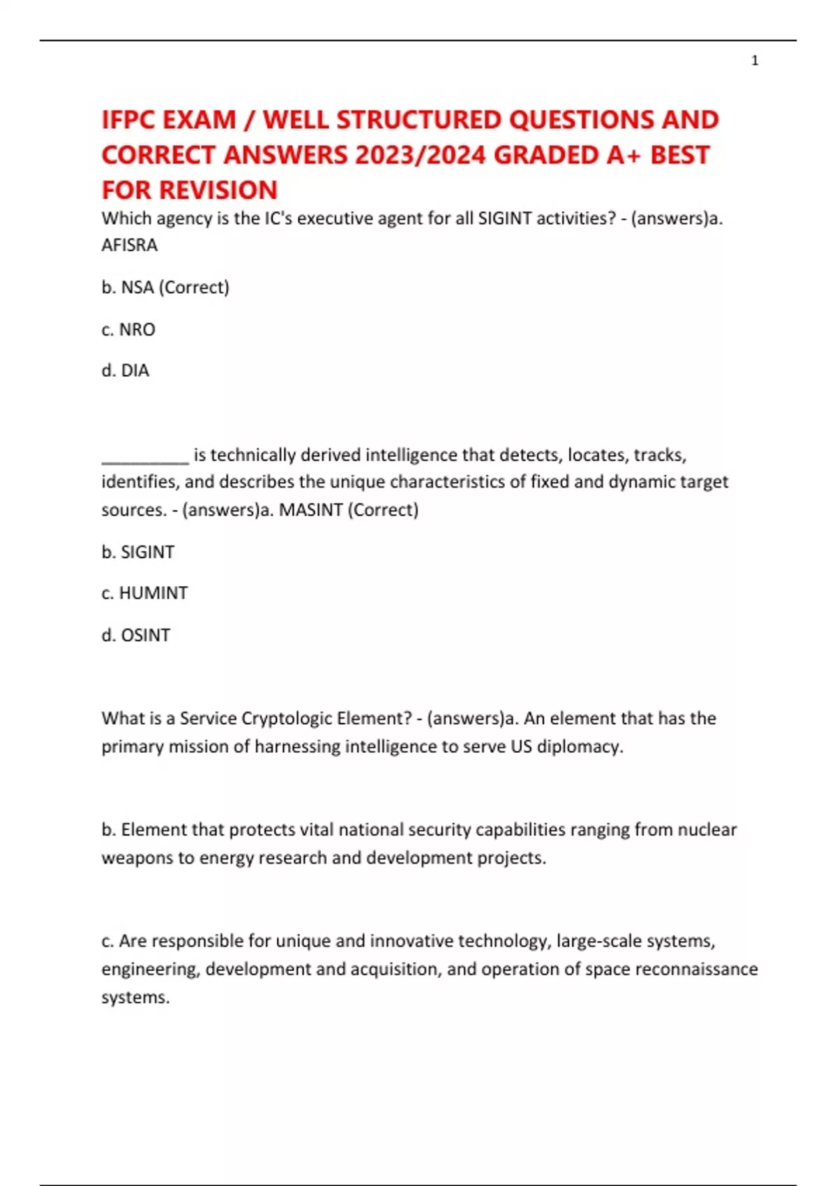 IFPC EXAM / WELL STRUCTURED QUESTIONS AND CORRECT ANSWERS 2024/2025 GRADED A+ BEST FOR REVISION ...