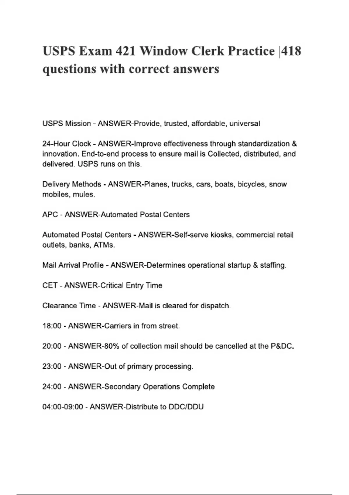 USPS Exam 421 Window Clerk Practice 418 questions with correct - USPS ...