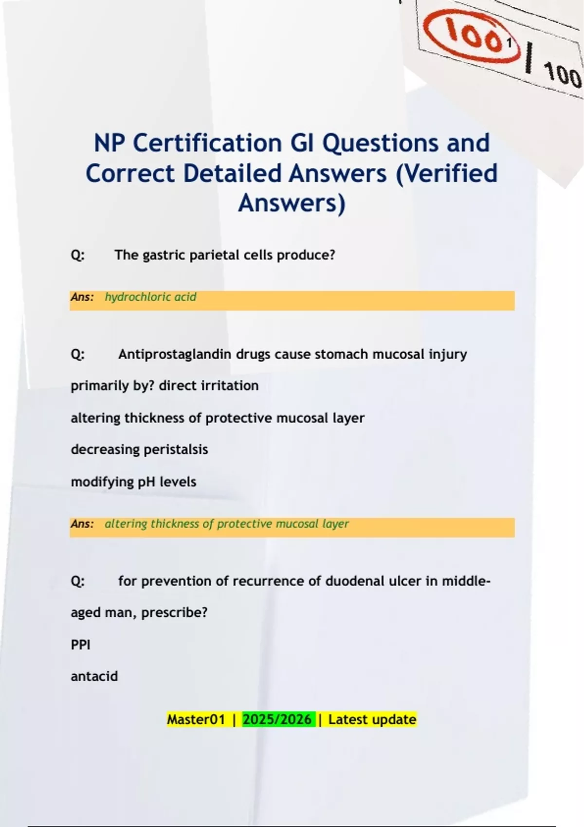 NP Certification GI Questions and Correct Detailed Answers (Verified ...