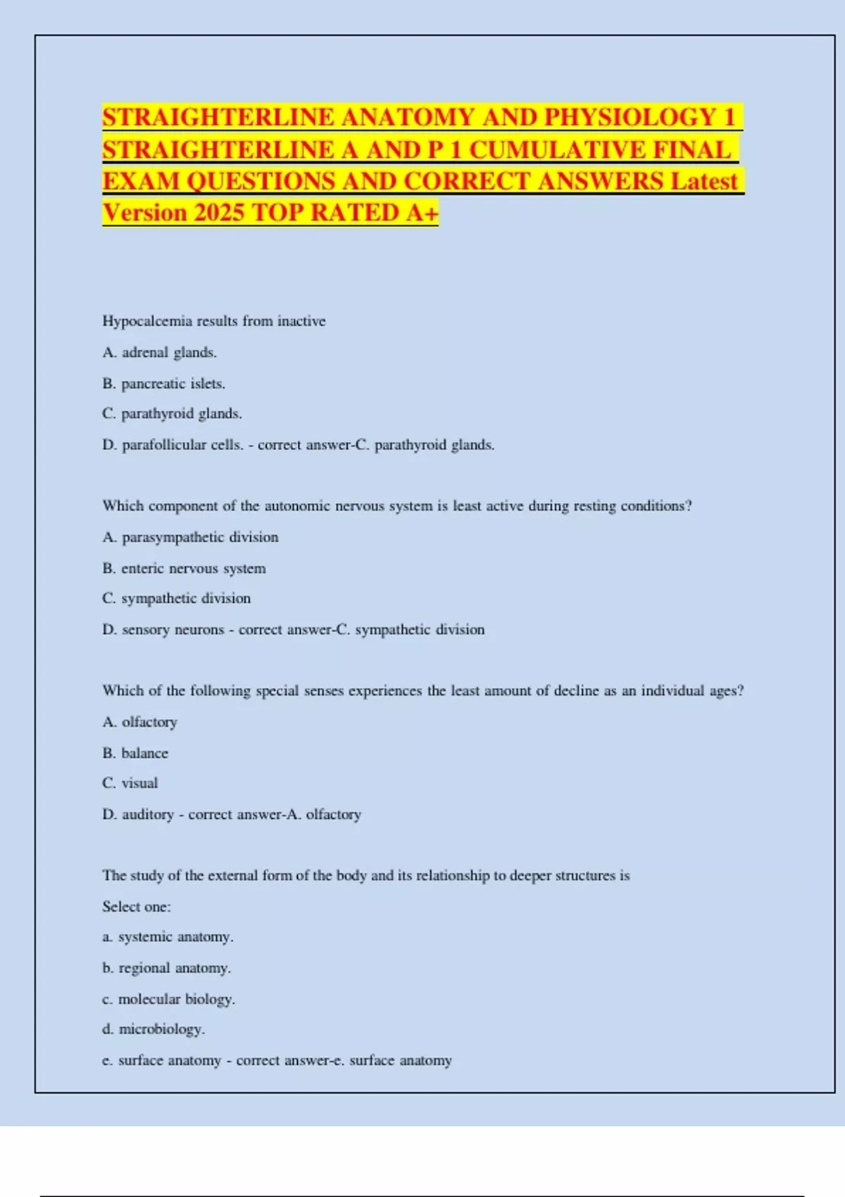 STRAIGHTERLINE ANATOMY AND PHYSIOLOGY 1 STRAIGHTERLINE A AND P 1 ...