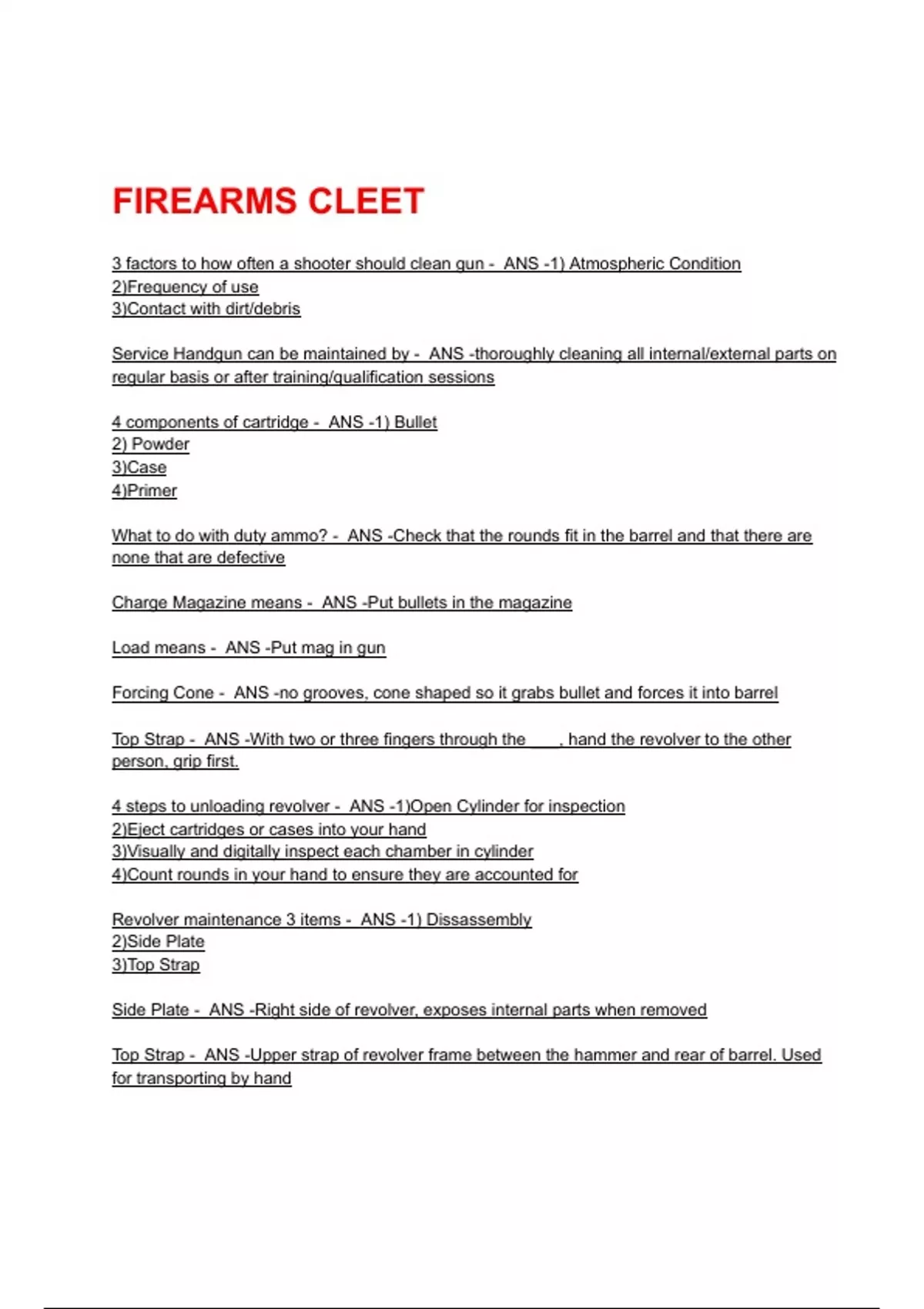FIREARMS CLEET EXAM QUESTIONS WITH CORRECT ANSWERS 2025/2026( A+ GRADED ...