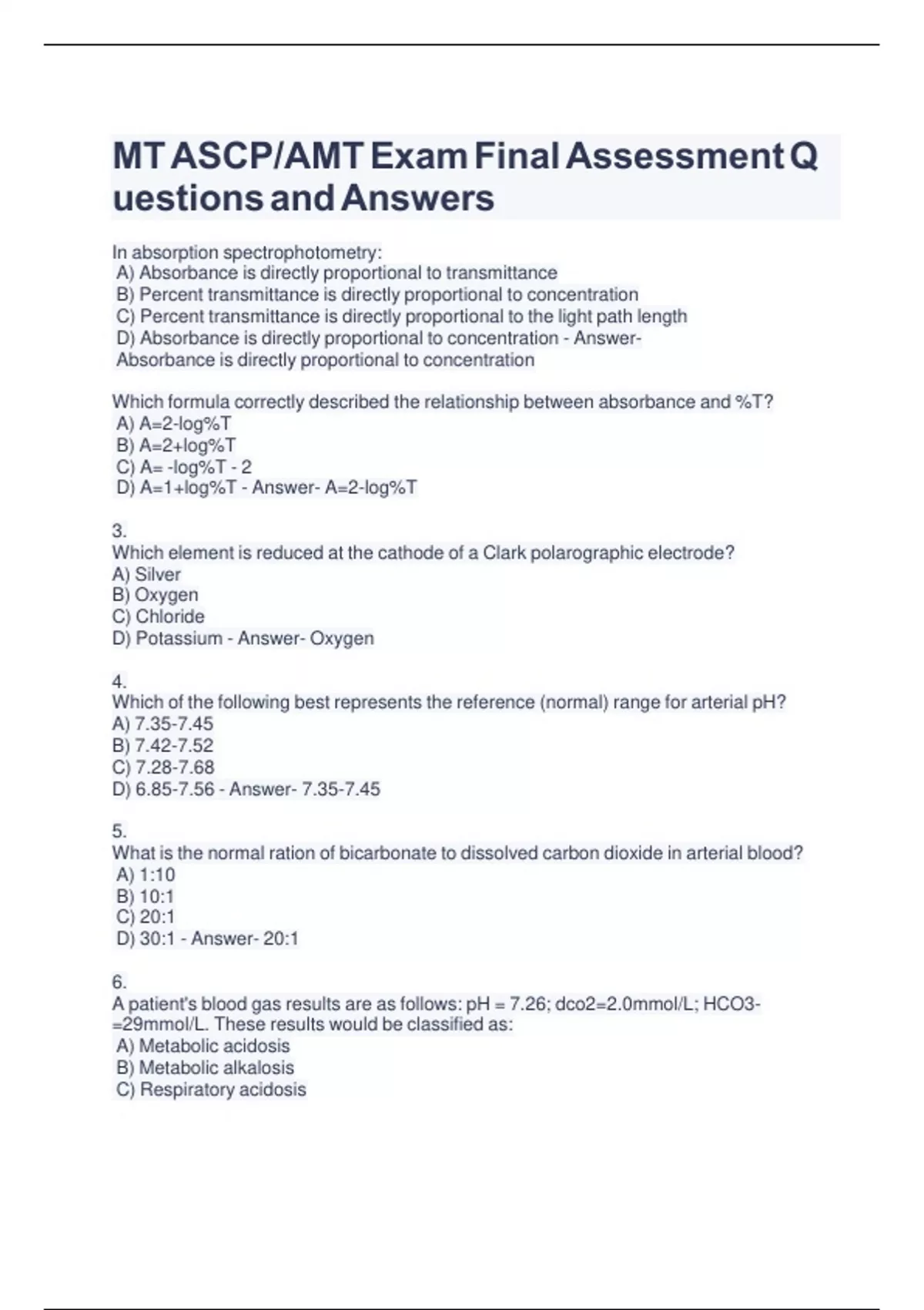 Ascp mt hematology QUESTIONS & ANSWERS 2021 ( A+ GRADED 100- VERIFIED ...