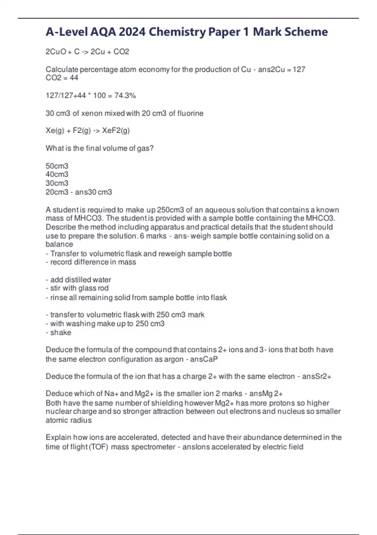 A-Level AQA 2024 Chemistry Paper 1 Mark Scheme.pdf 1. Document ...