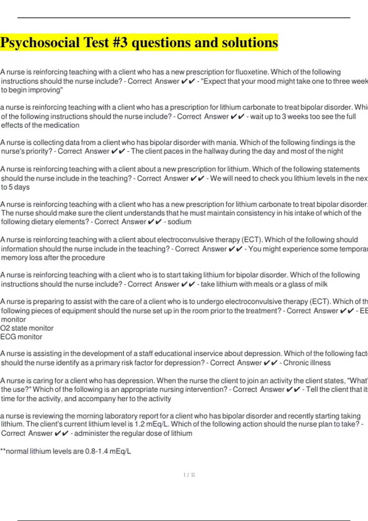 Psychosocial Test #3 questions and solutions - Psychosocial st #3 ...