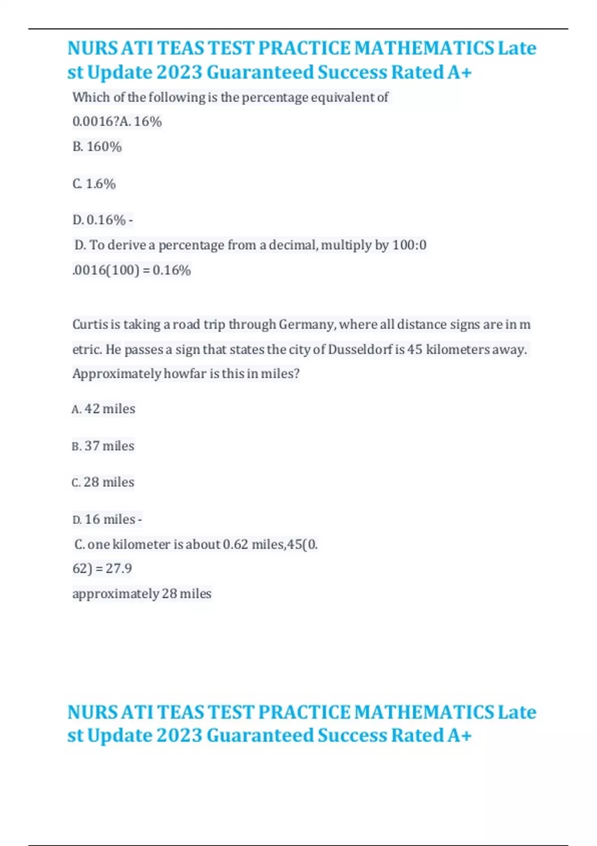 ATI TEAS TEST MATHEMATICS-with 100- verified solutions-.pdf - Ati teas ...