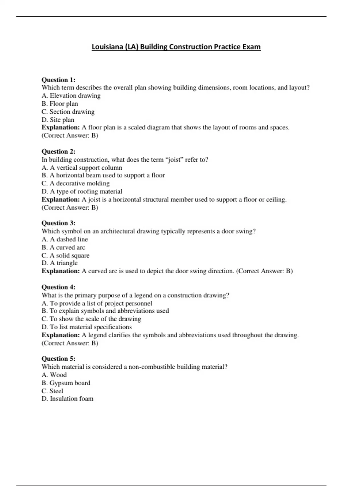 Louisiana (LA) Building Construction Practice Exam - Computers - Stuvia US