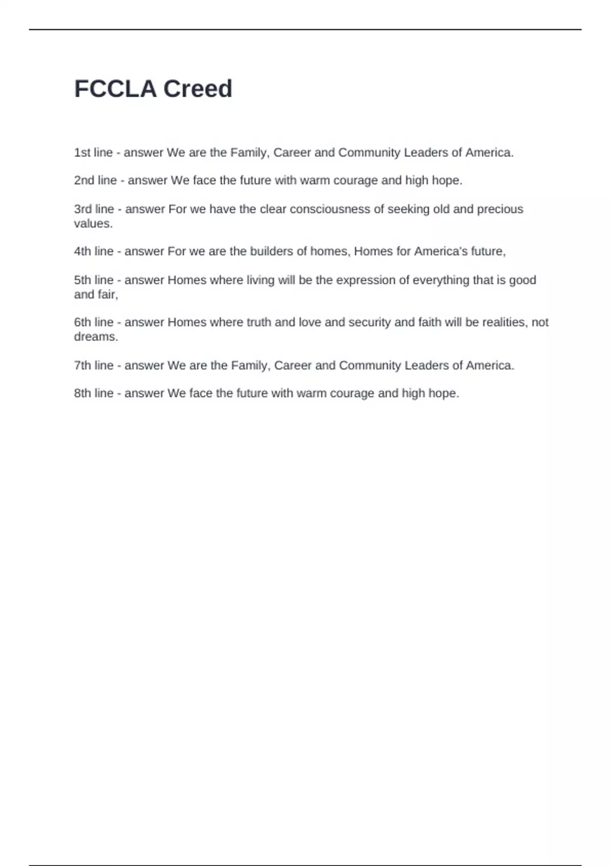 FCCLA Creed Questions with Solutions - FCCLA - Stuvia US