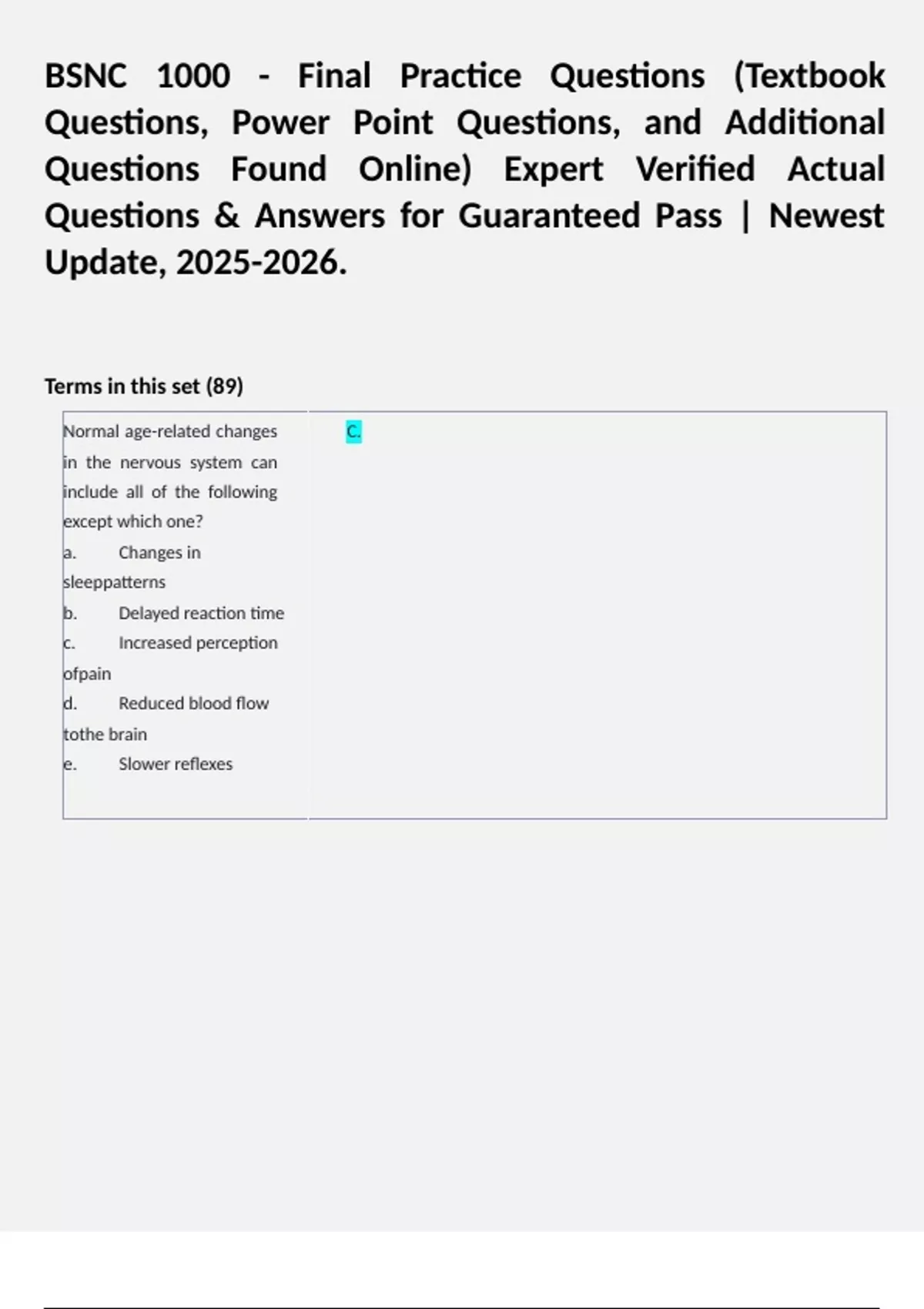 BSNC 1000 / BSNC 1020 / BSNC 2055: & MORE / COMPLETE COMPREHENSIVE STUDY GUIDE. - Stuvia US