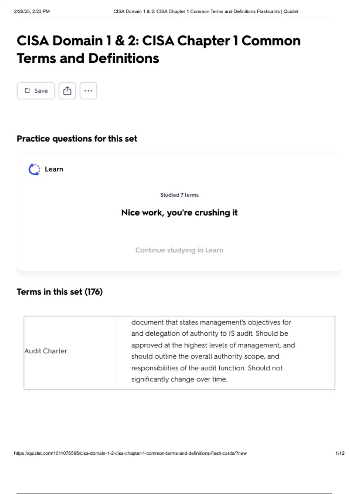 CISA Domain 1 & 2: CISA Chapter 1 Common Terms and Definitions - CISA Domain 1 & 2: CISA Chapter ...
