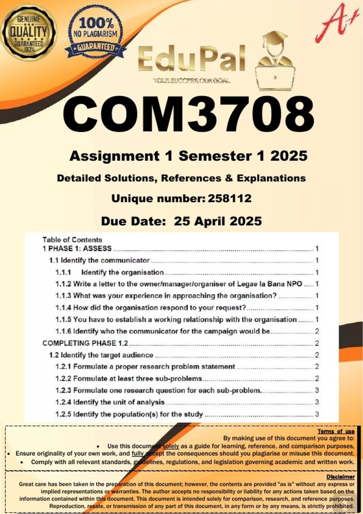 COM3708 Assignment 1 (COMPLETE ANSWERS) Semester 2 2025 (258697) - DUE 8 September 2025 ...