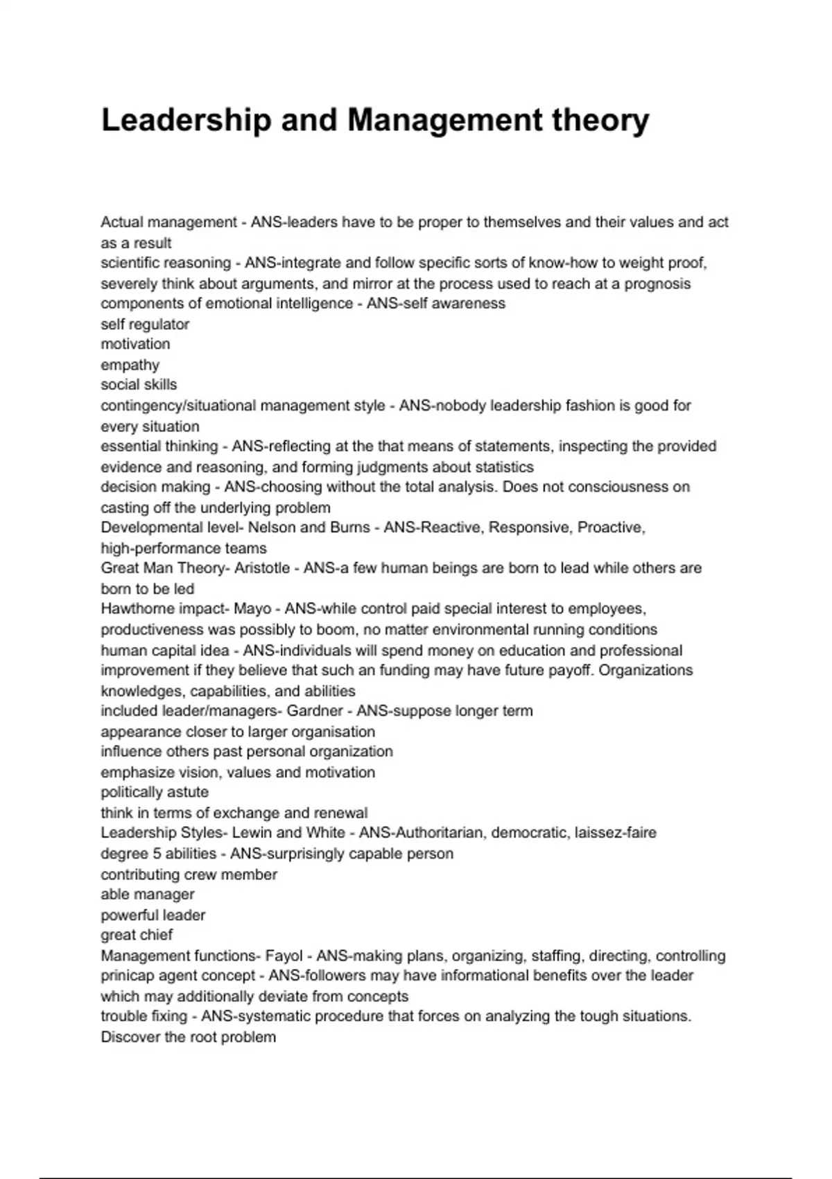 Leadership and Management theory (2025/2026 Newest Update) COMPLETE ...