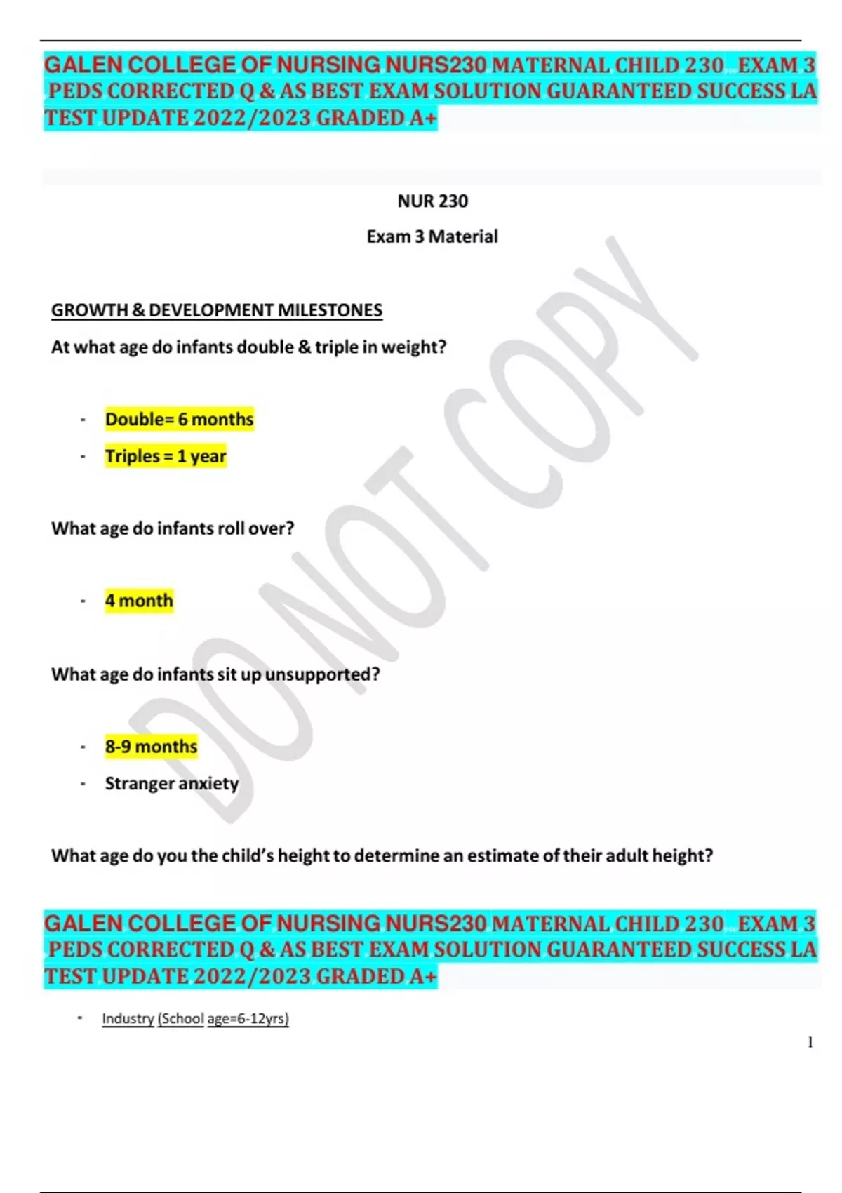 OB Exam 3 Galen College of Nursing 2024 Questions with Complete ...