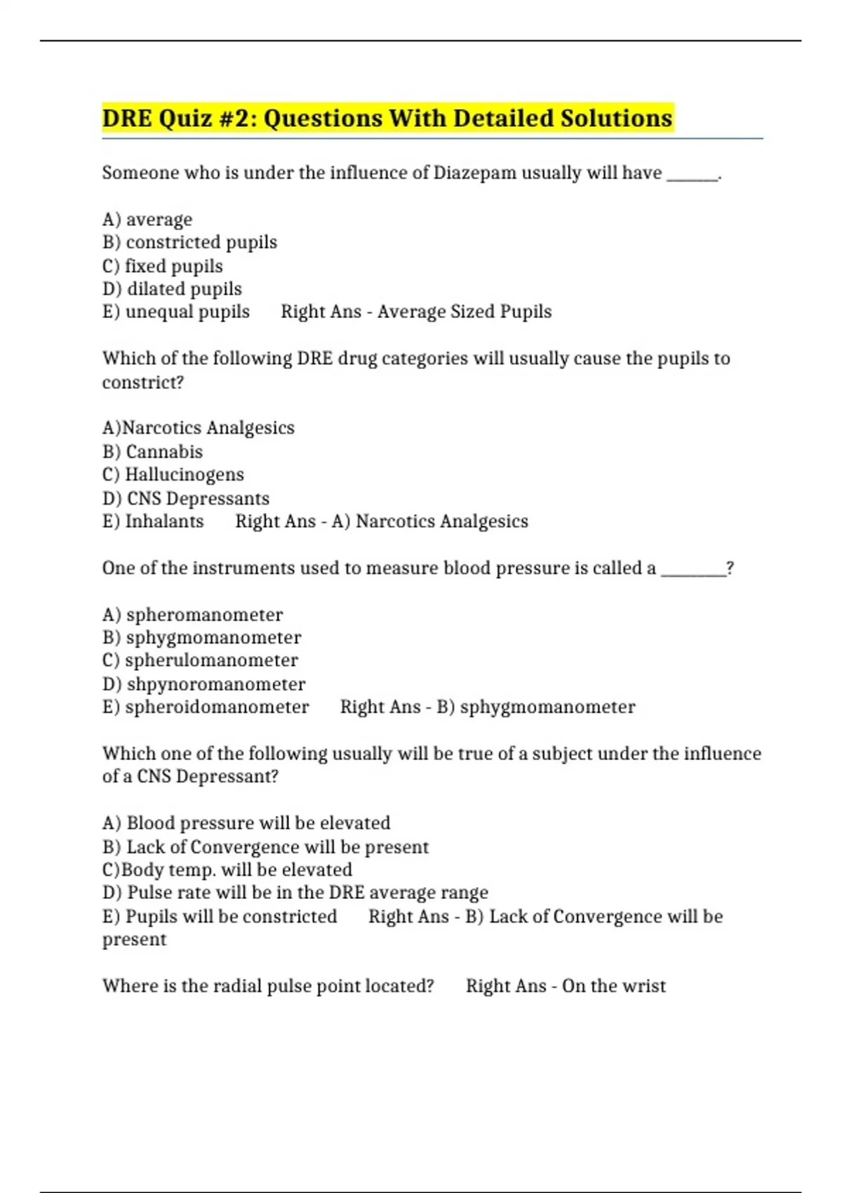 DRE Quiz #2: Questions With Detailed Solutions - DRE - Stuvia US