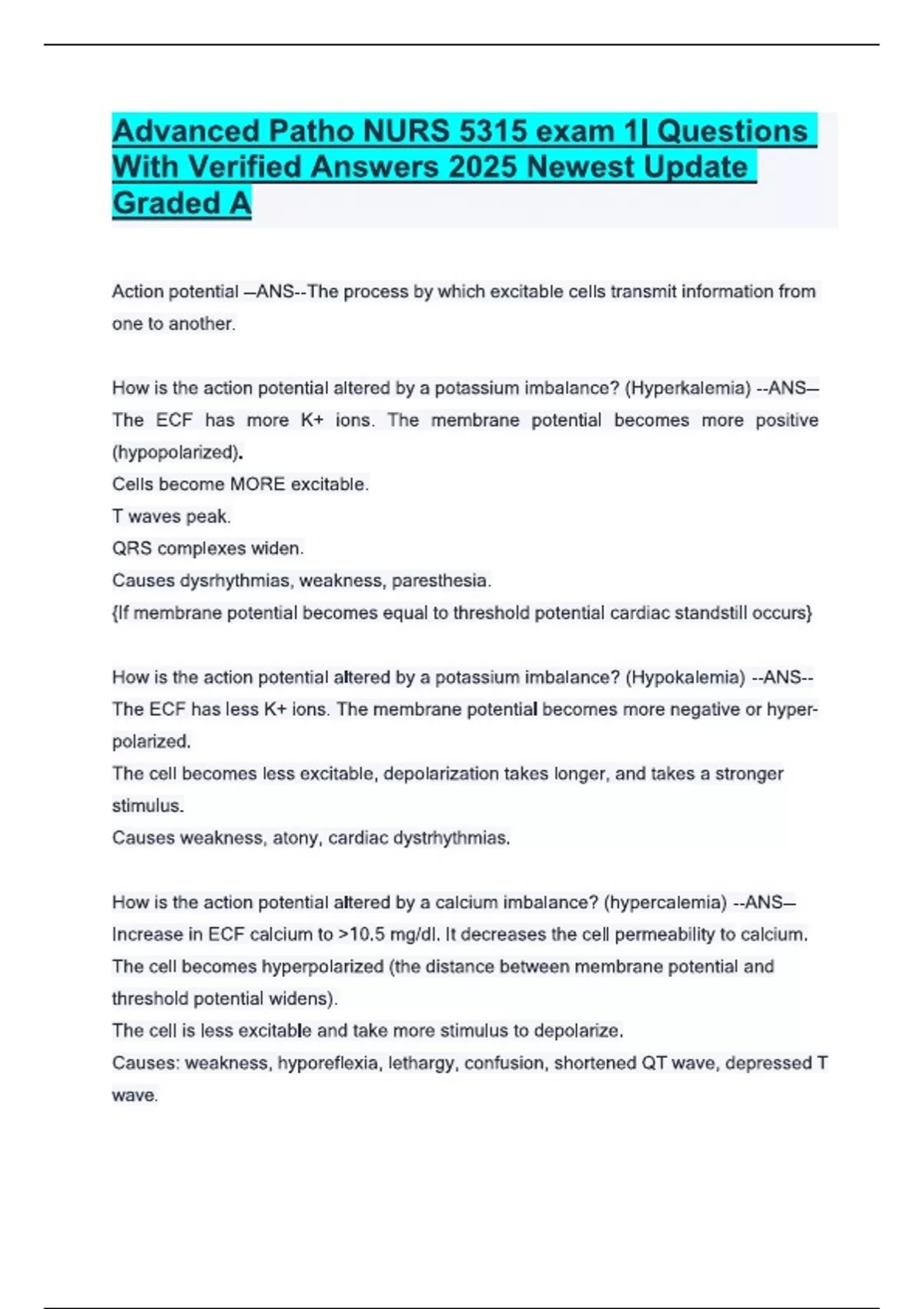 Advanced Patho NURS 5315 exam 1| Questions With Verified Answers 2025 ...