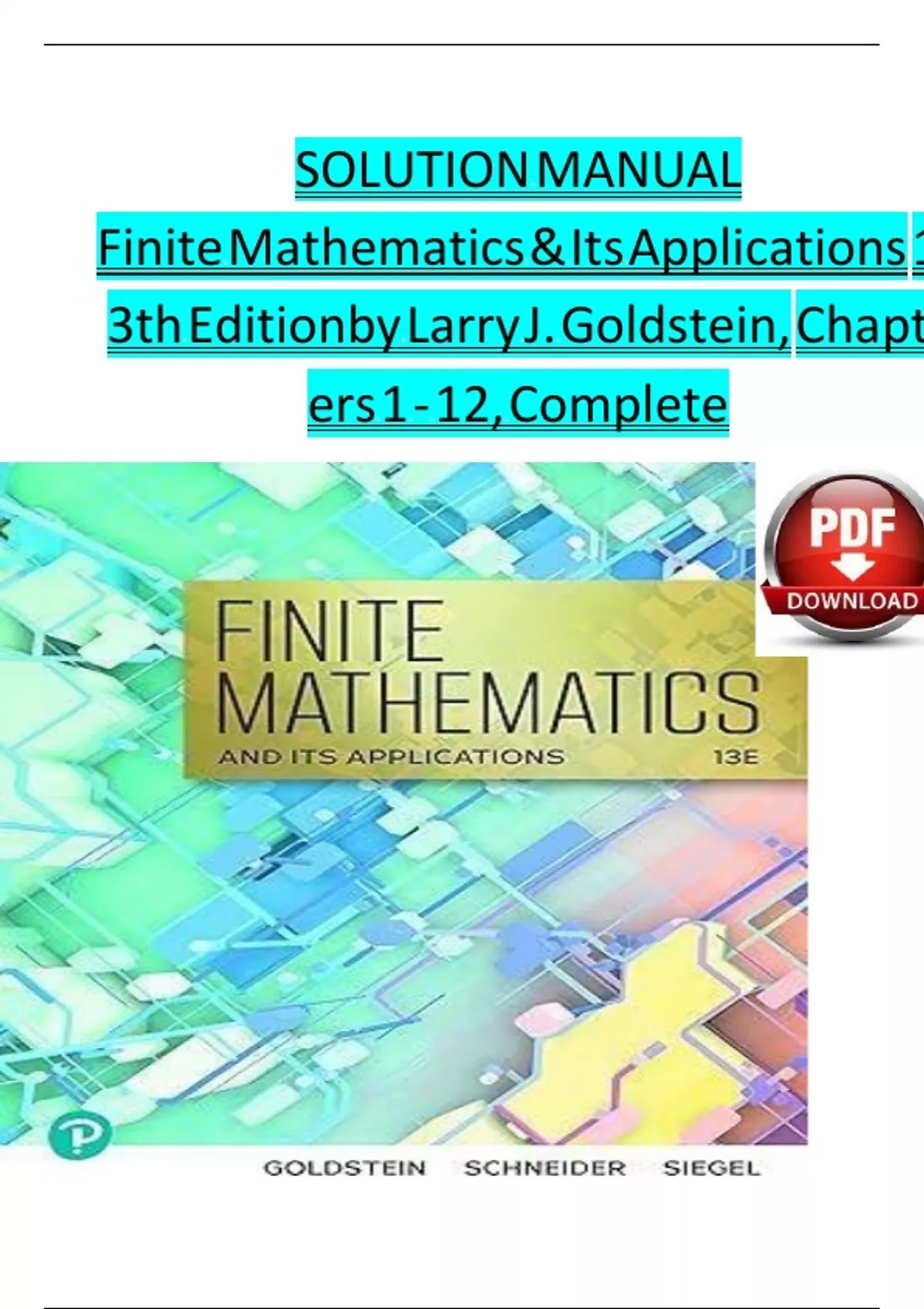 Solution Manual For Finite Mathematics And Its Applications 13th Edition By Larry J Goldstein