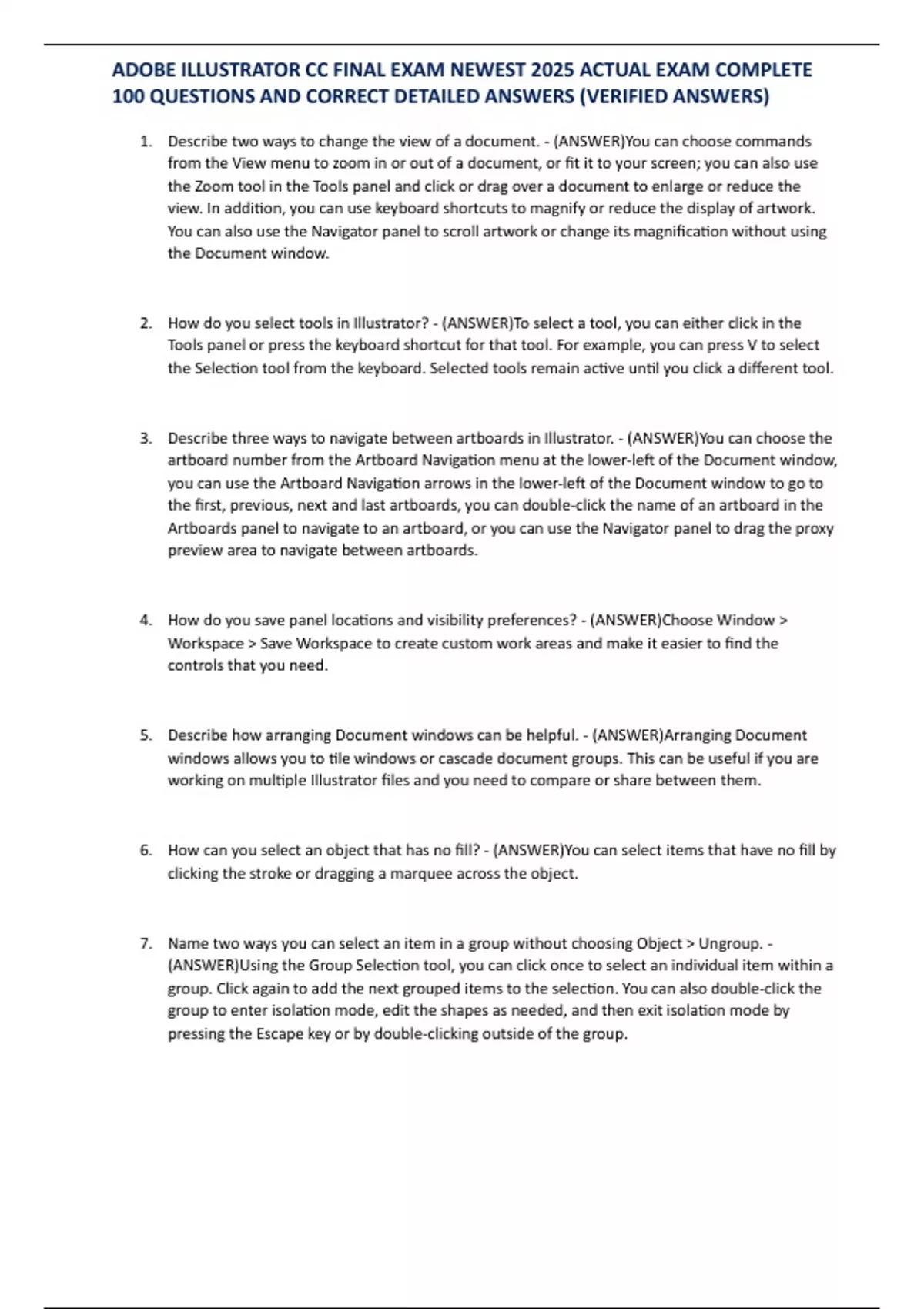 ADOBE ILLUSTRATOR CC FINAL EXAM NEWEST 2025 ACTUAL EXAM COMPLETE 100 ...