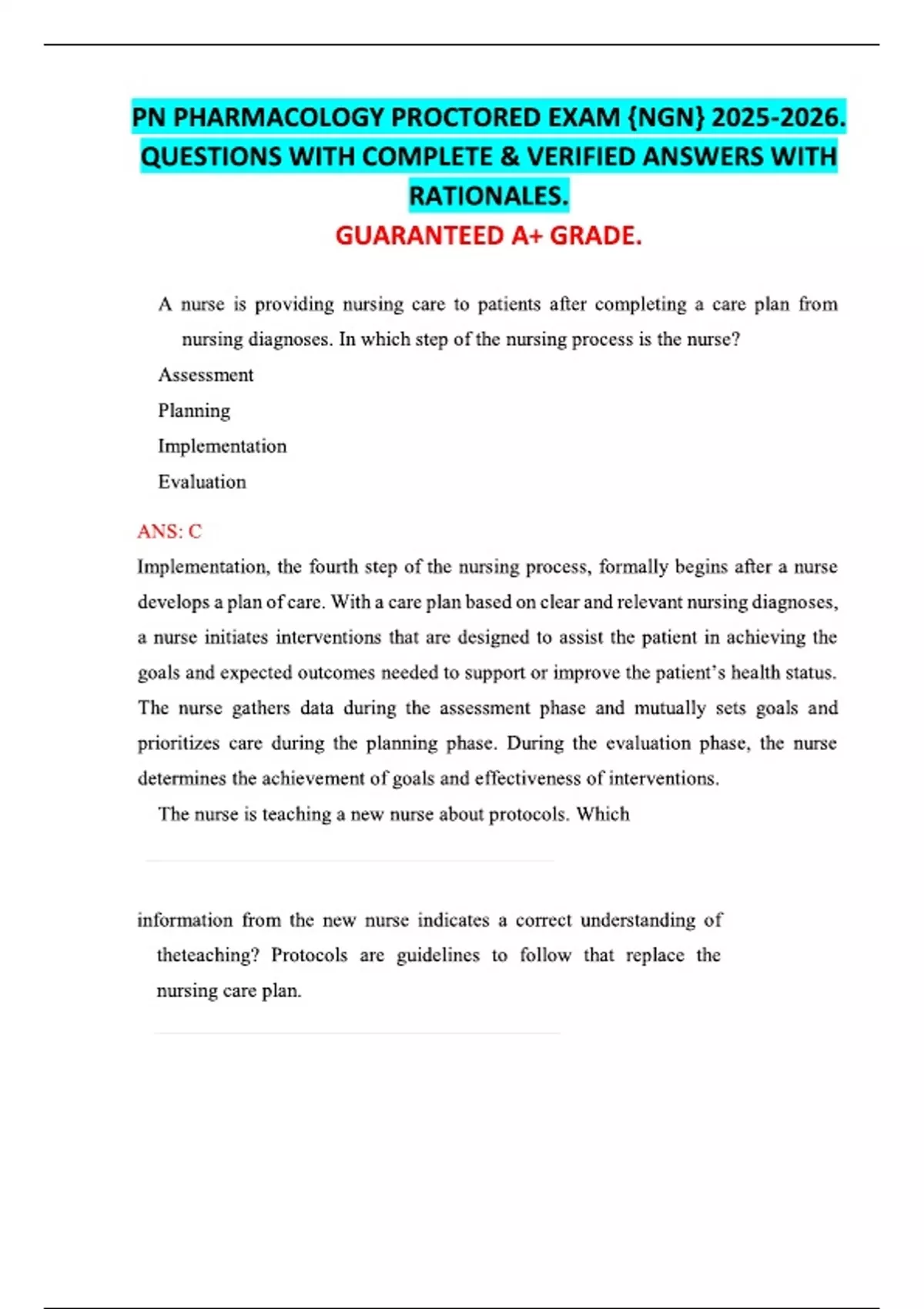 PN PHARMACOLOGY PROCTORED EXAM {NGN} . QUESTIONS WITH COMPLETE ...