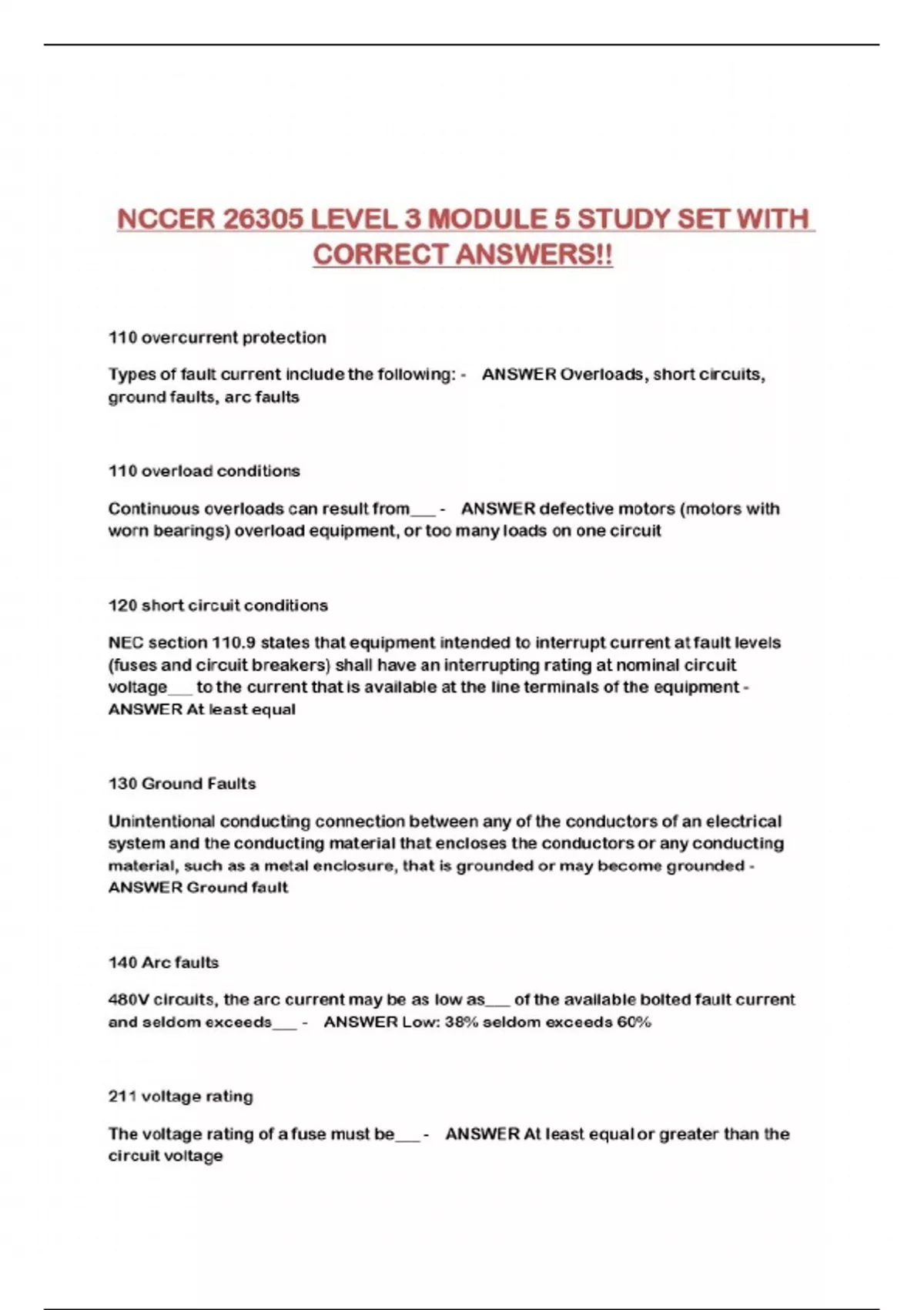 NCCER 26305 LEVEL 3 MODULE 5 STUDY SET WITH CORRECT ANSWERS!! - NCCER ...