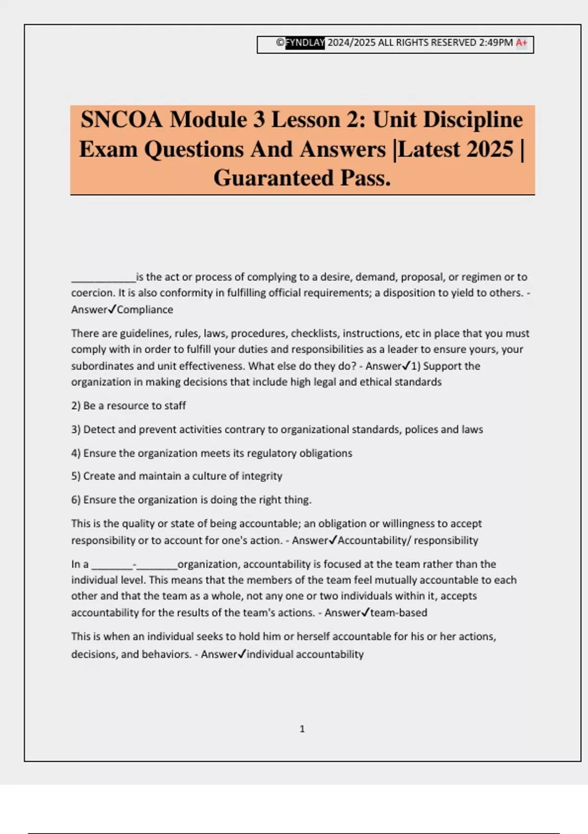 SNCOA Module 3 Lesson 2: Unit Discipline Exam Questions And Answers ...