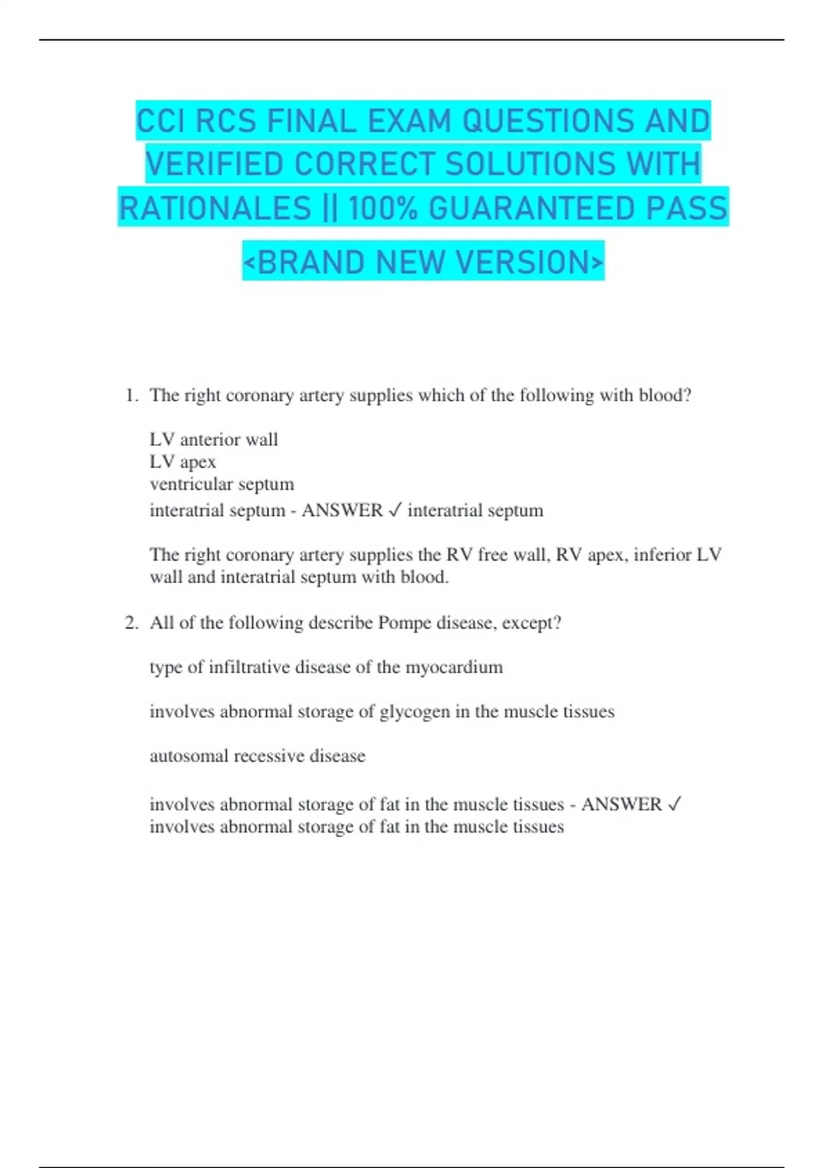 CCI RCS FINAL EXAM QUESTIONS AND VERIFIED CORRECT SOLUTIONS WITH ...