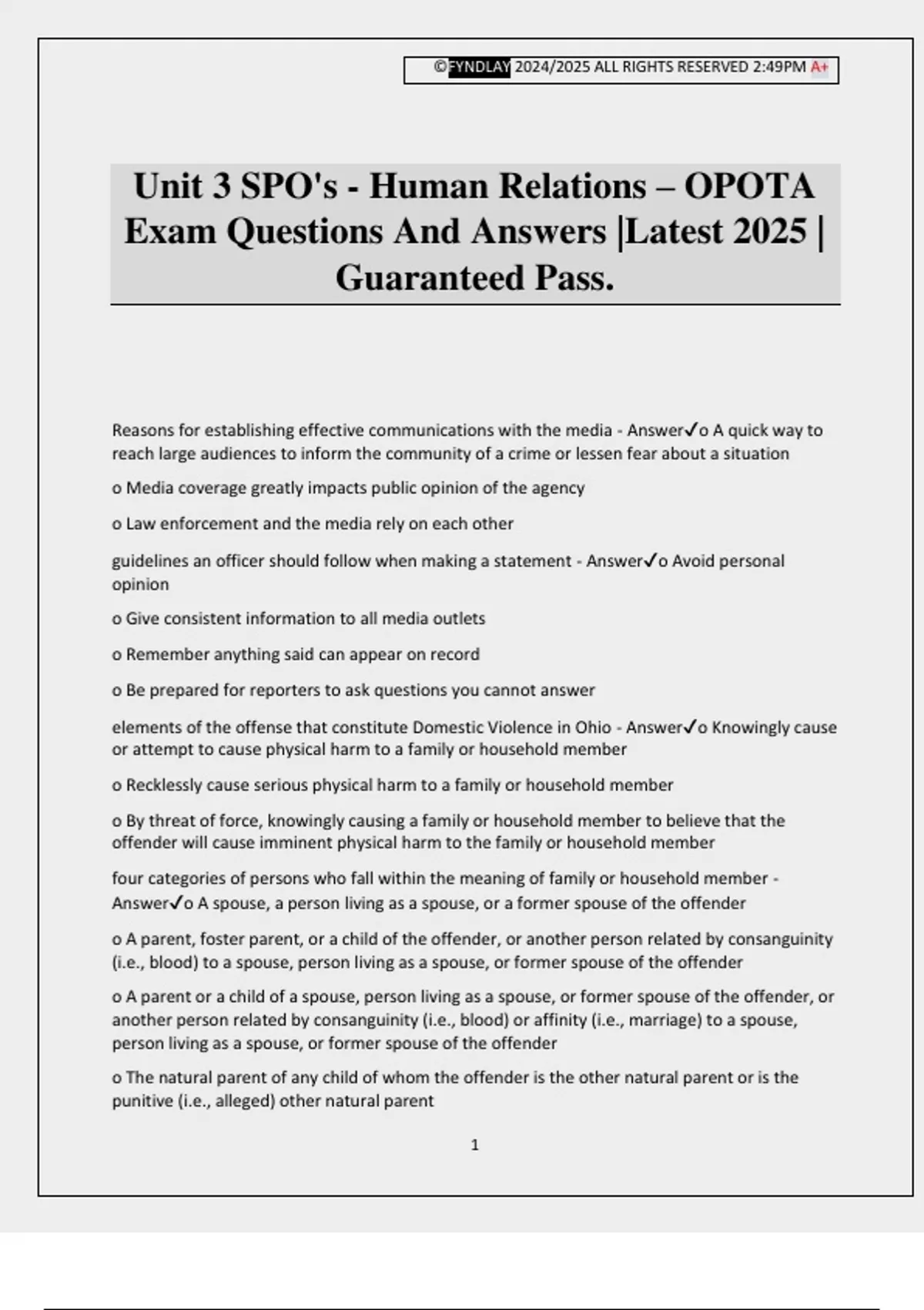 Unit 3 SPO's - Human Relations – OPOTA Exam Questions And Answers ...