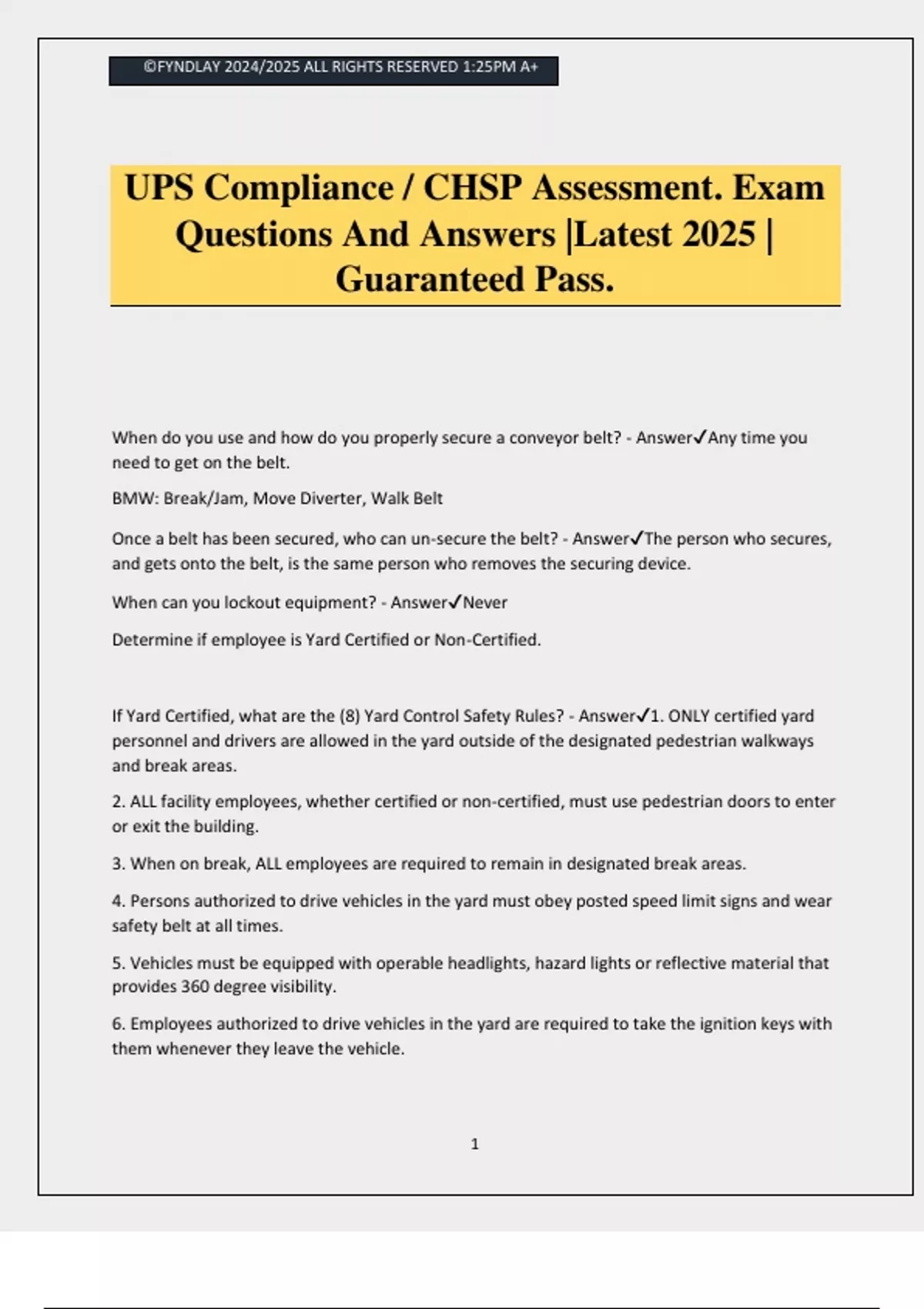 UPS Compliance / CHSP Assessment. Exam Questions And Answers |Latest ...